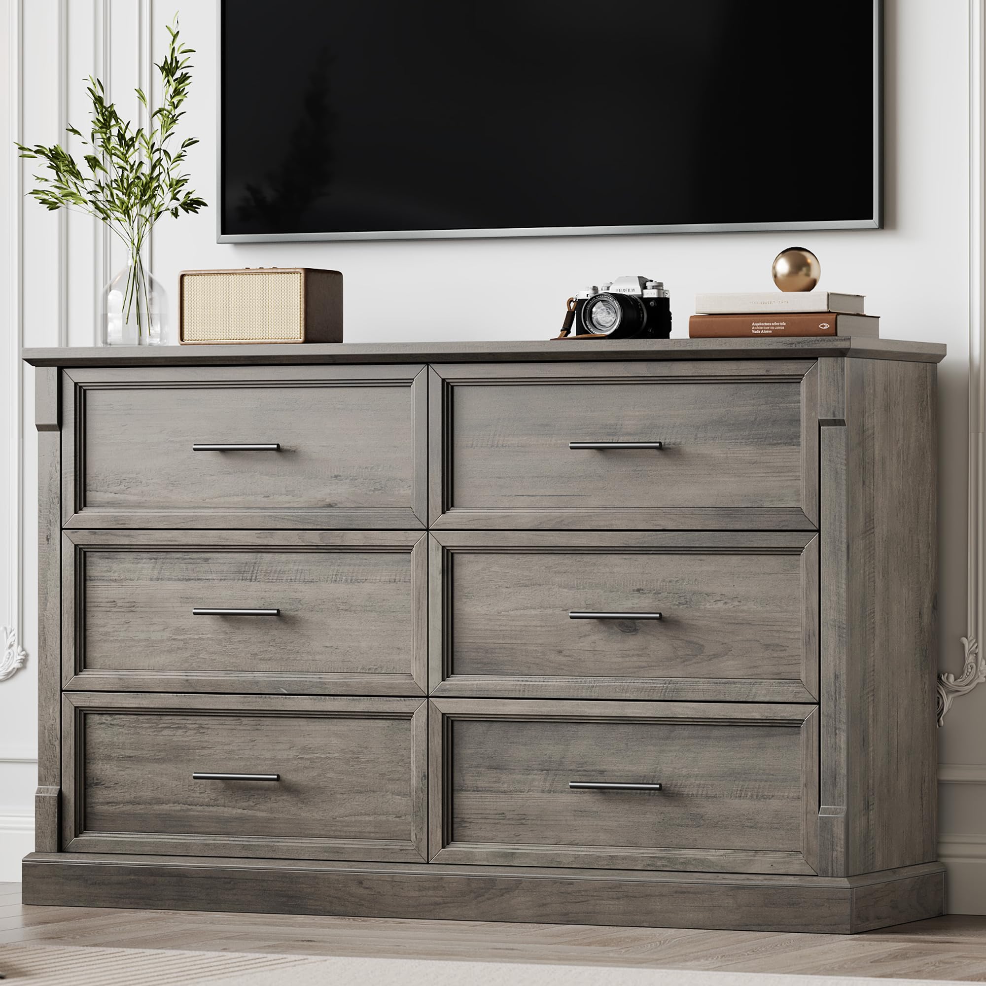 GARVEE Farmhouse 6 Drawer Dresser, Large Rustic Wood Chest with Metal ...