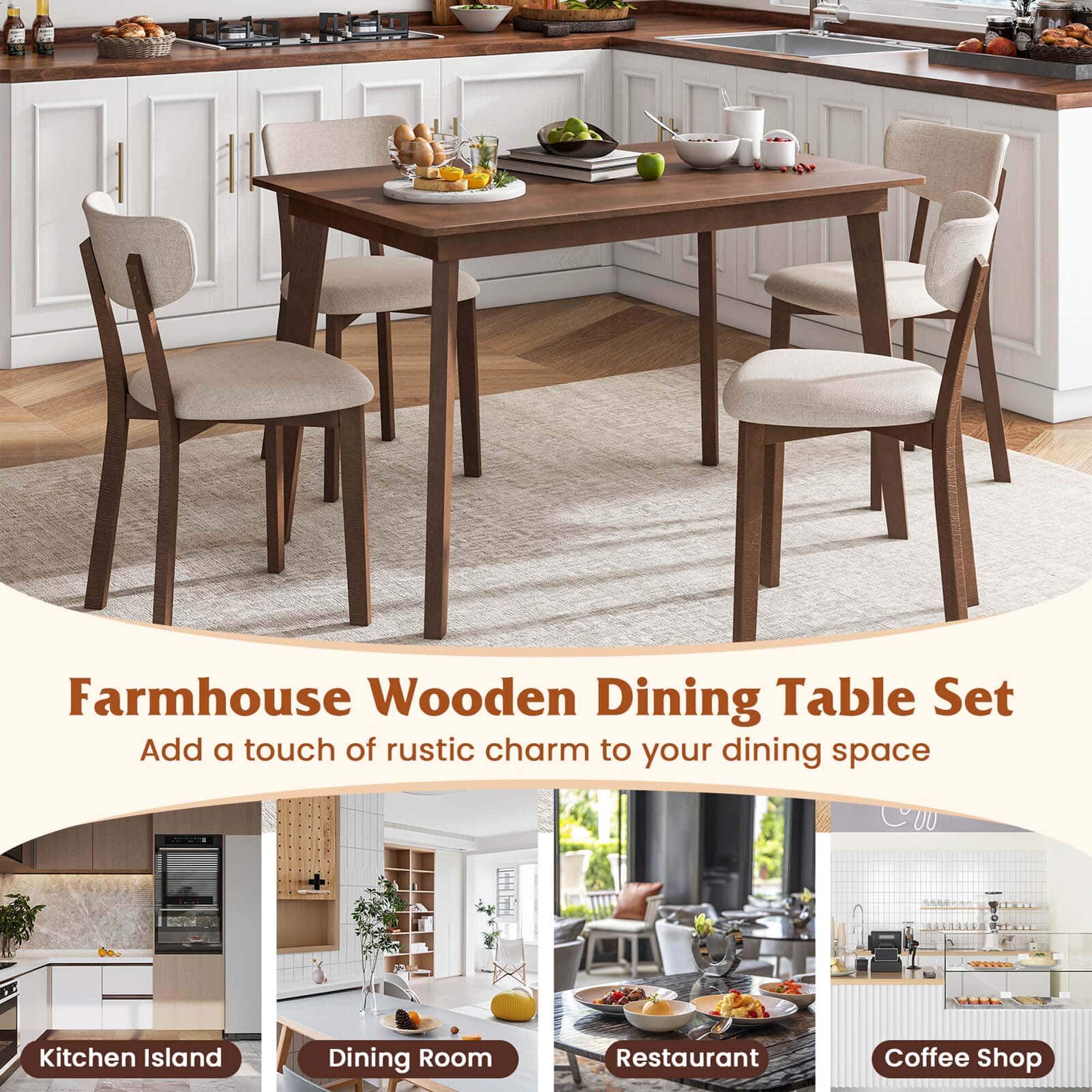 Best Buy: Costway 5-Piece Dining Table Set for 4 Farmhouse Wooden Table ...
