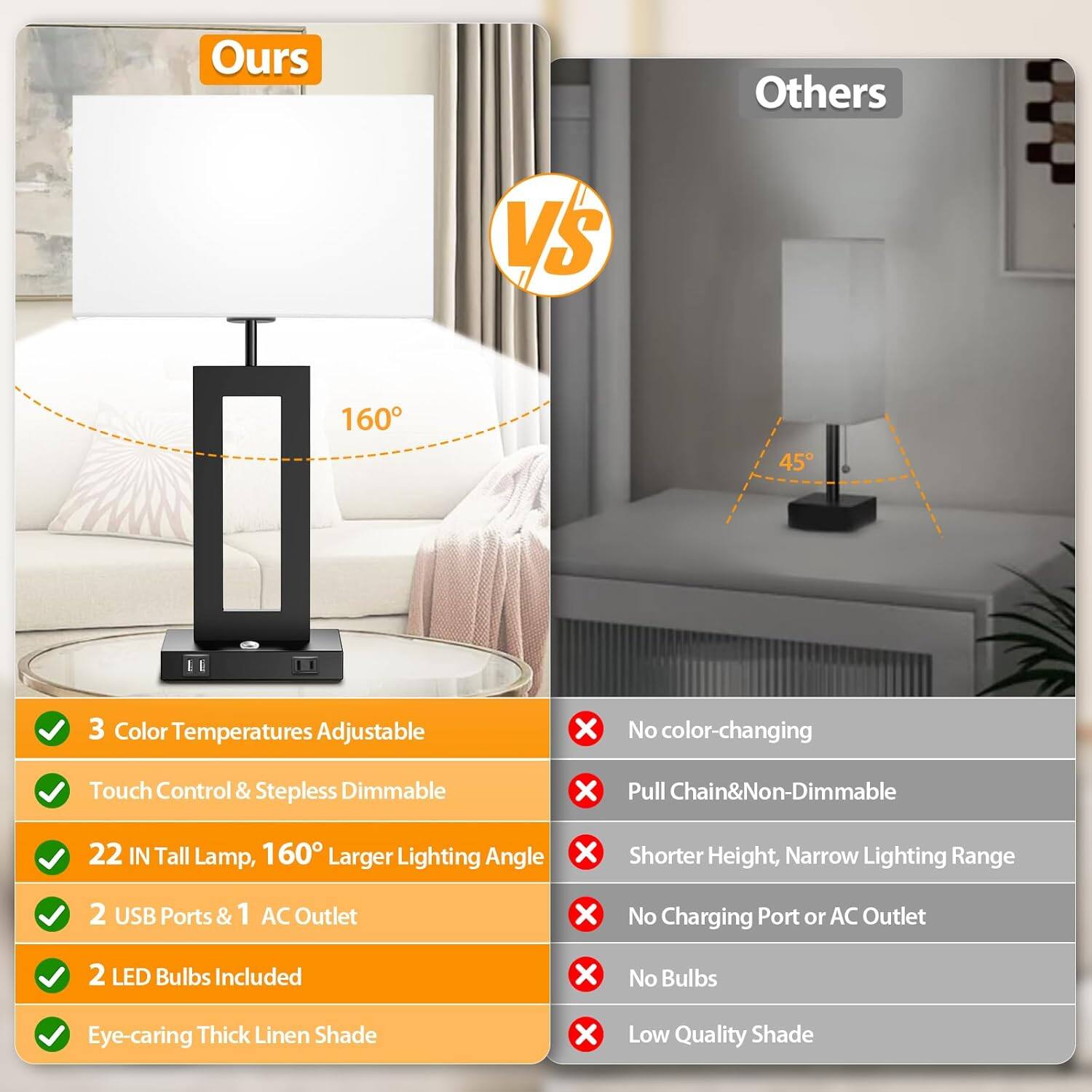 Cozy Serene White black table lamp lamp Touch USB Dimmable metal Color ...