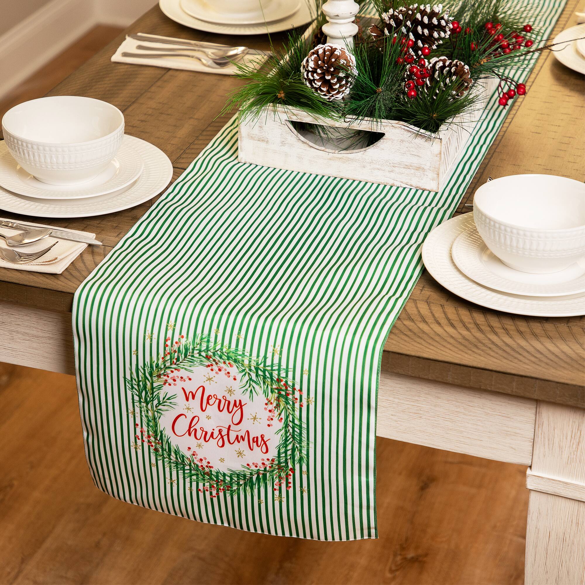 Merry Northlight - Striped Christmas Rectangular Table Runner - 90 ...