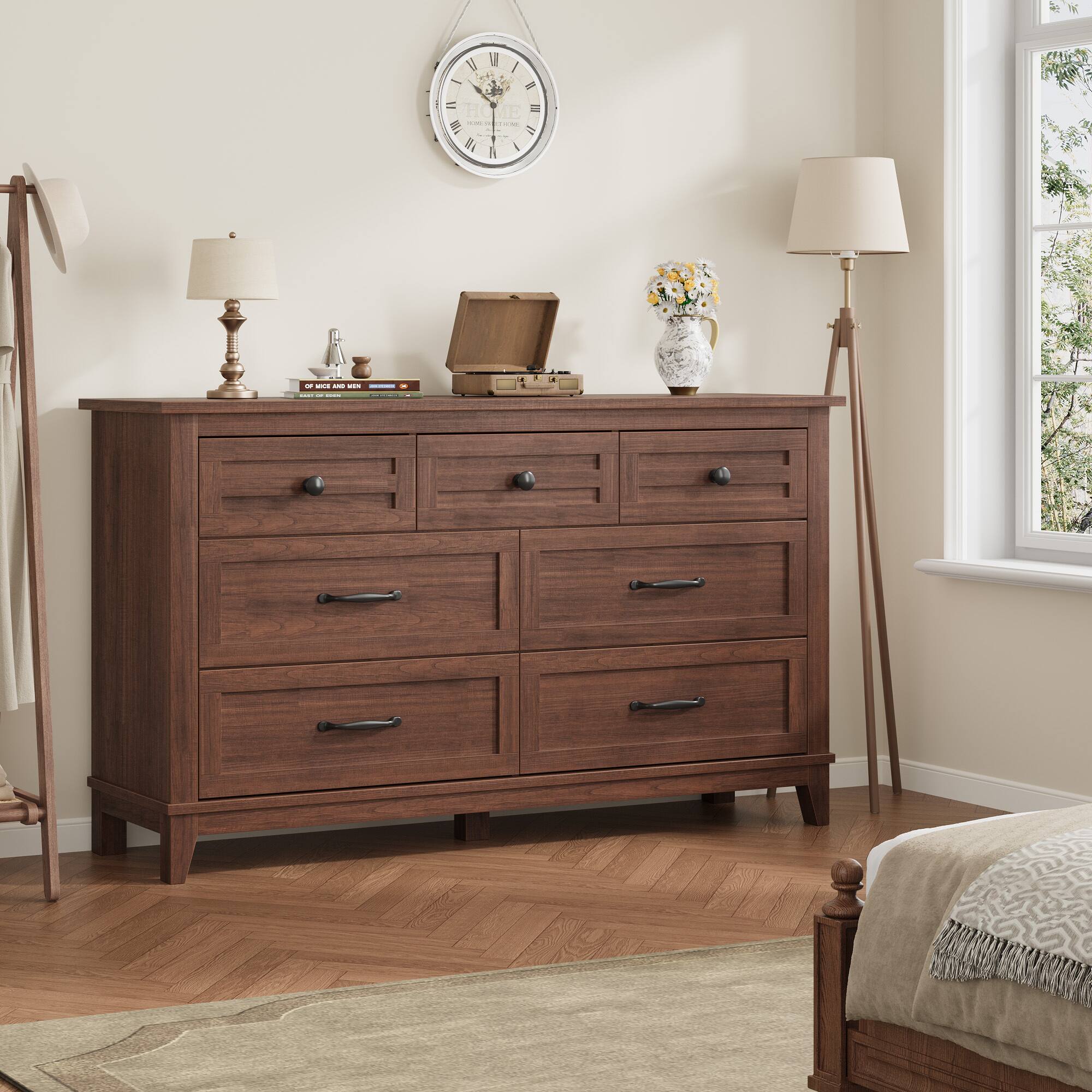 Jojoka 7 Dresser for Bedroom, 54" Wide Wooden Drawer Dresser with Storage Freestanding, Closet ...