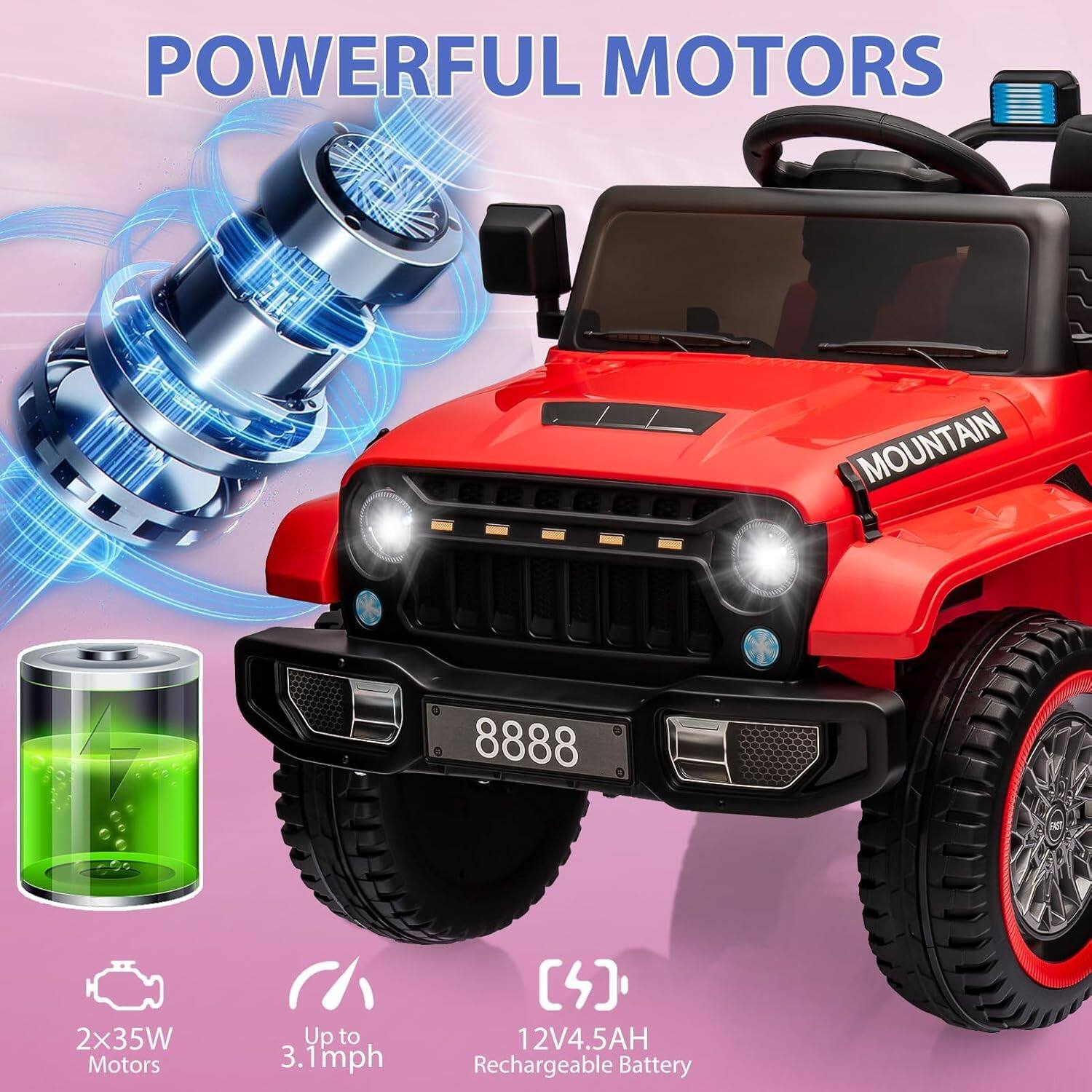 Acekool 12V Kids Ride On Truck, 2 Seater Electric Car w/Remote Control ...