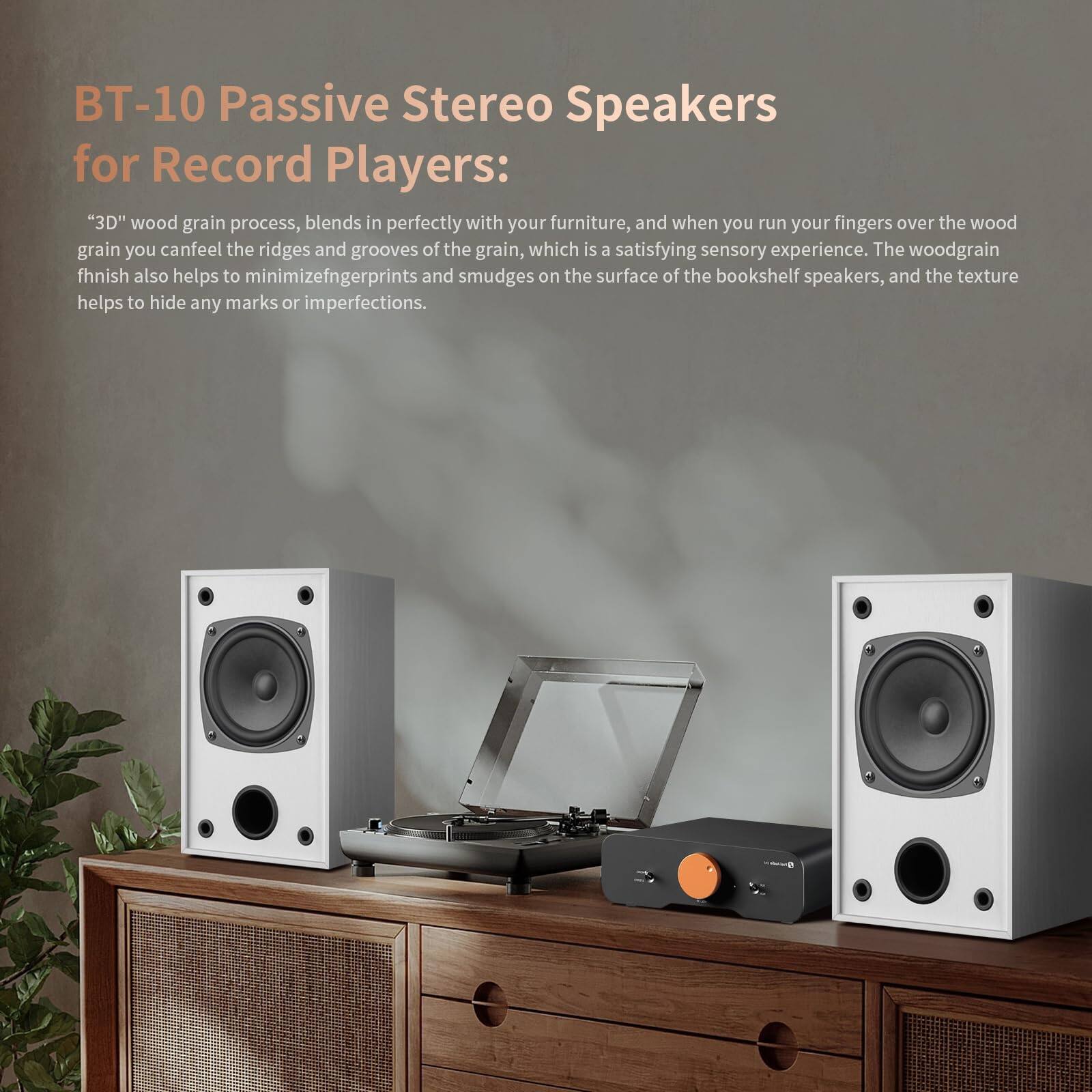Pacoar Cade 30w*2 Passive Bookshelf Speakers Record Players Home ...