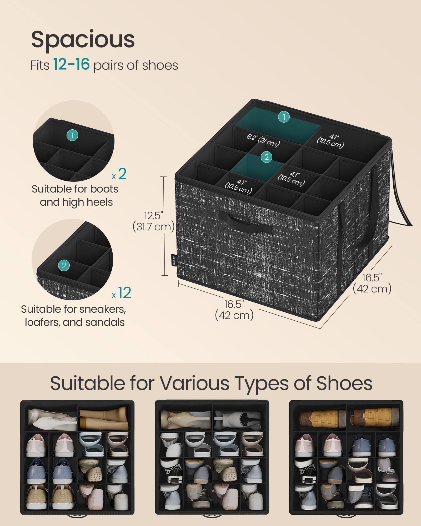 Songmics Home Shoe Organizer for Closet, Shoe Storage Box with Clear ...