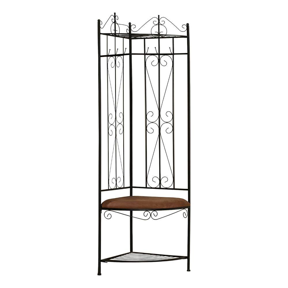 Hivvago Metal Scrolling Corner Hall Tree Coat Rack Storage Bench Black ...