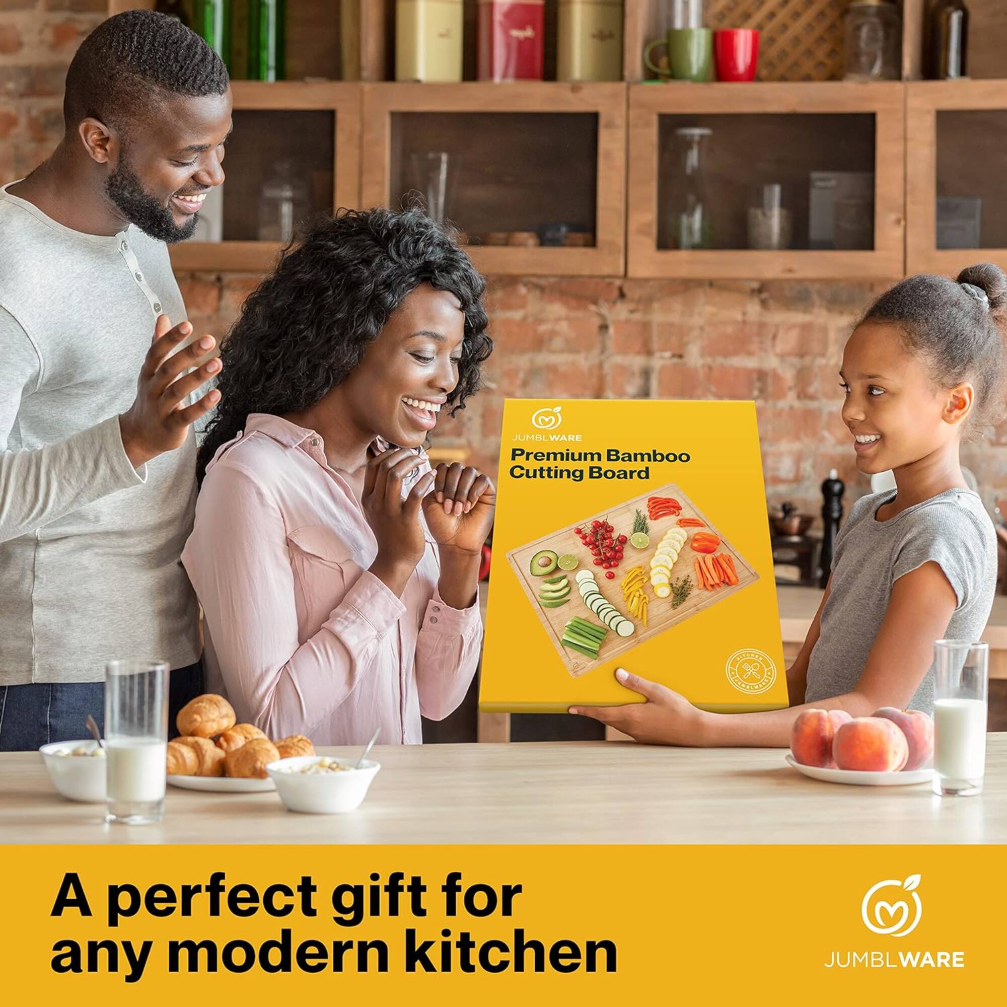 JumblWare Bamboo Cutting Board, 24” x 18” Large Wooden Chopping Block ...