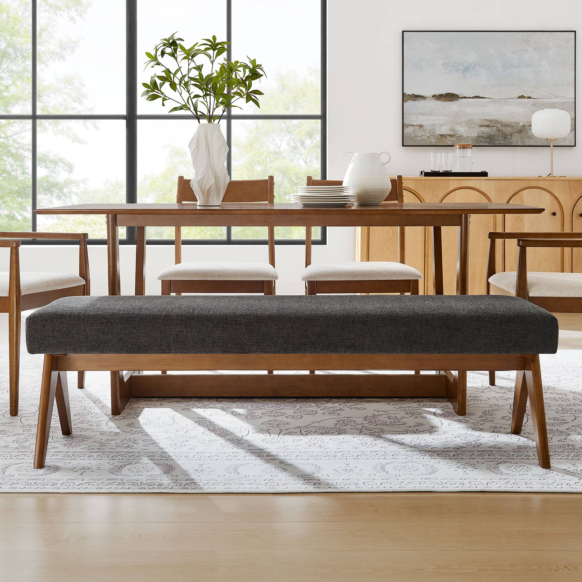 Lyra 63" Fabric Upholstered Bench by Modway Gray EEI-7114 - Best Buy