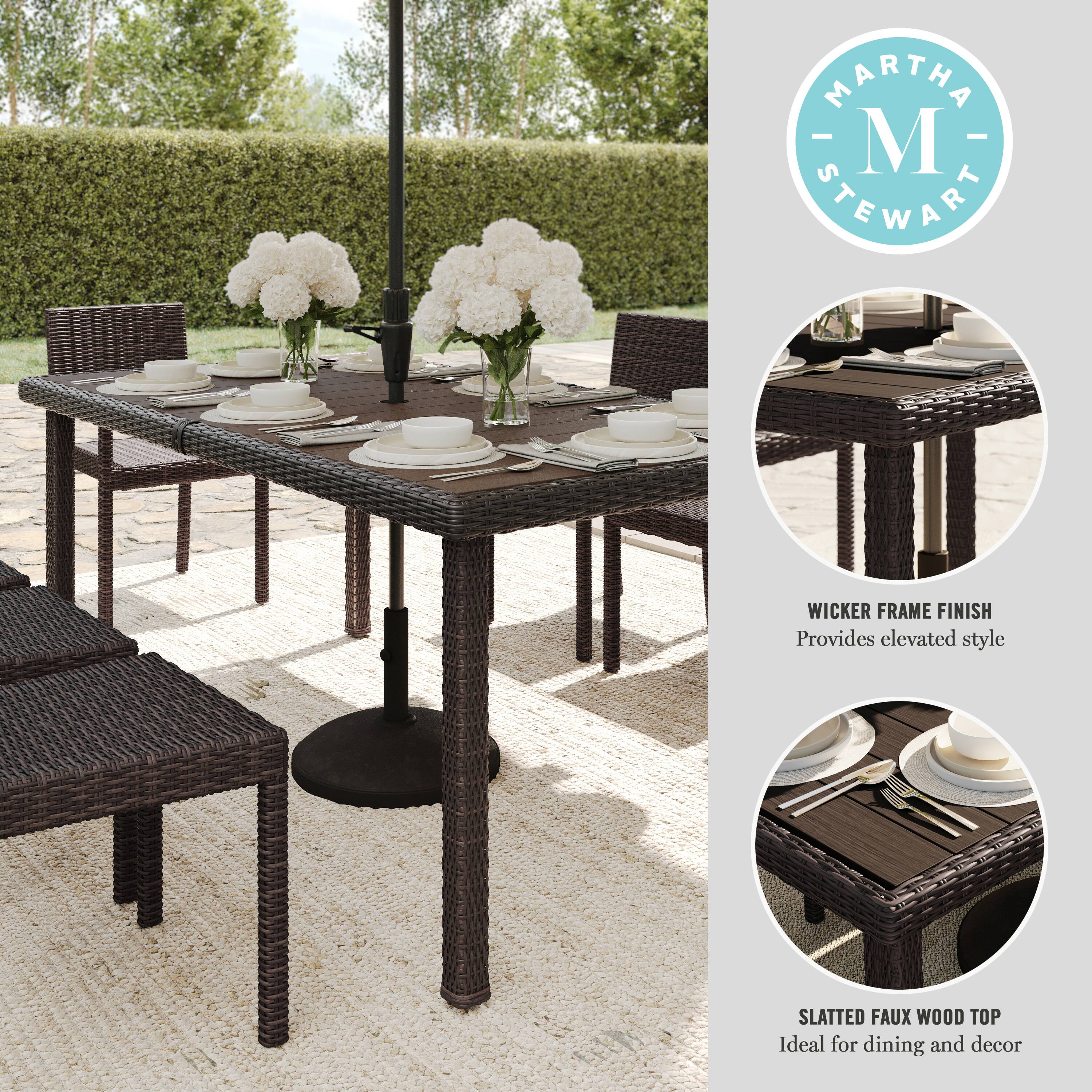 Martha Stewart Bedford 71" Outdoor Rattan Wicker Patio Table with ...