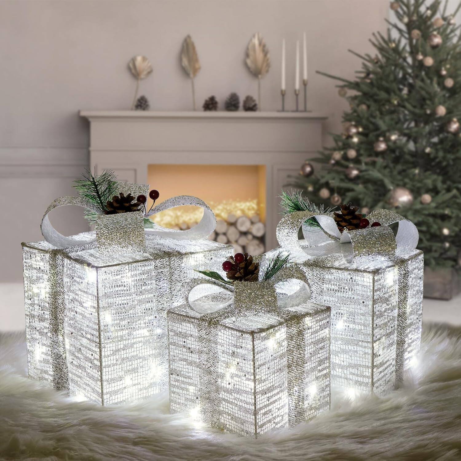 NICHOLAS KLEIN Set Of 3 Christmas Lighted Gift Boxes 60led Light Up ...