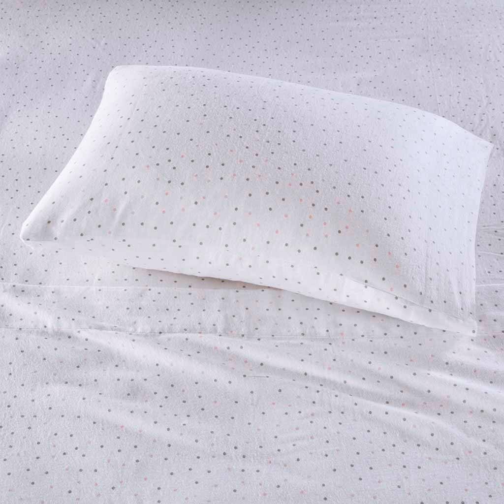 Gracie Mills Atticus Cotton Flannel Printed Sheet Set Grey/Pink Dots ...