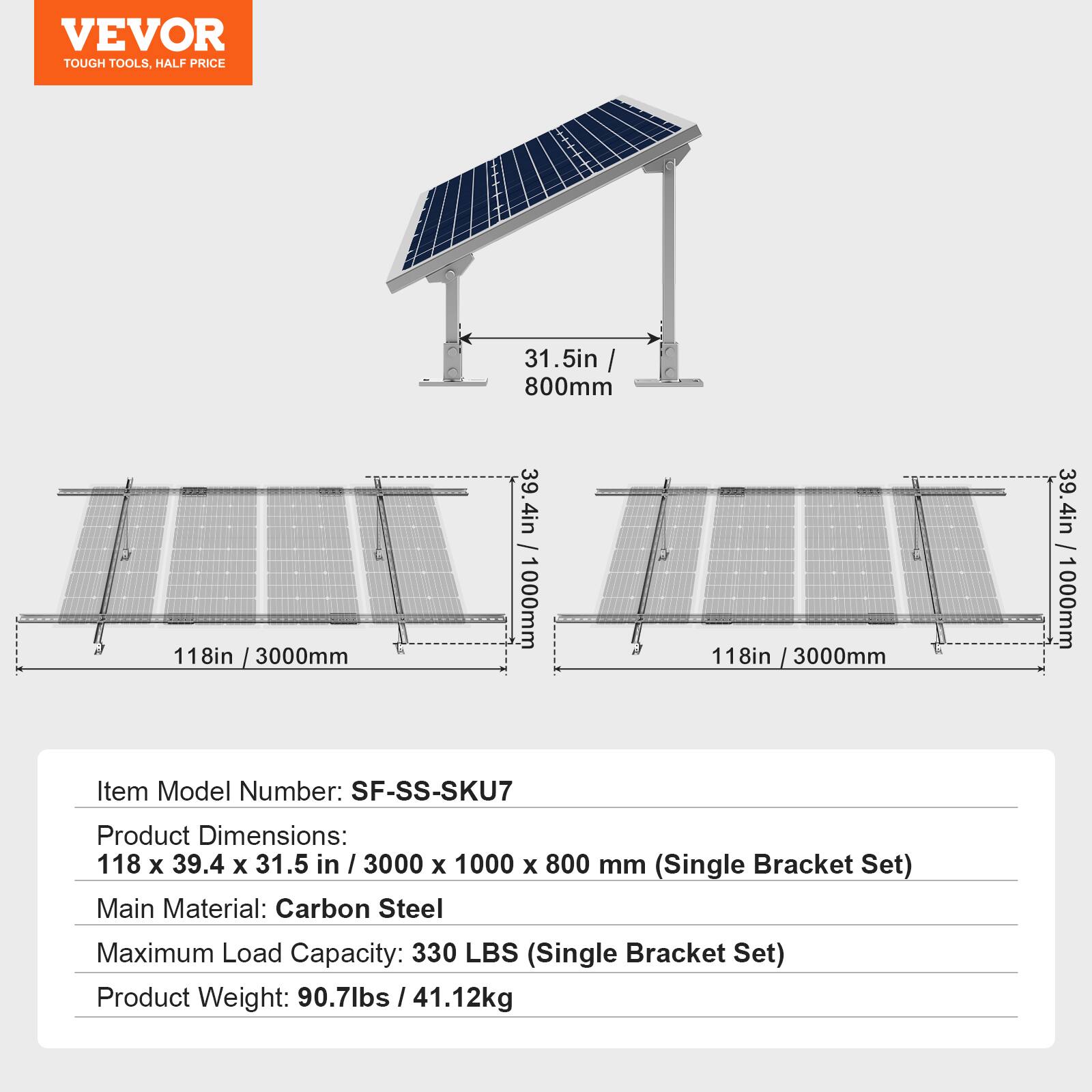 VEVOR 2 Set Solar Panel Mounting Brackets, 30° 60° Adjustable Multi ...