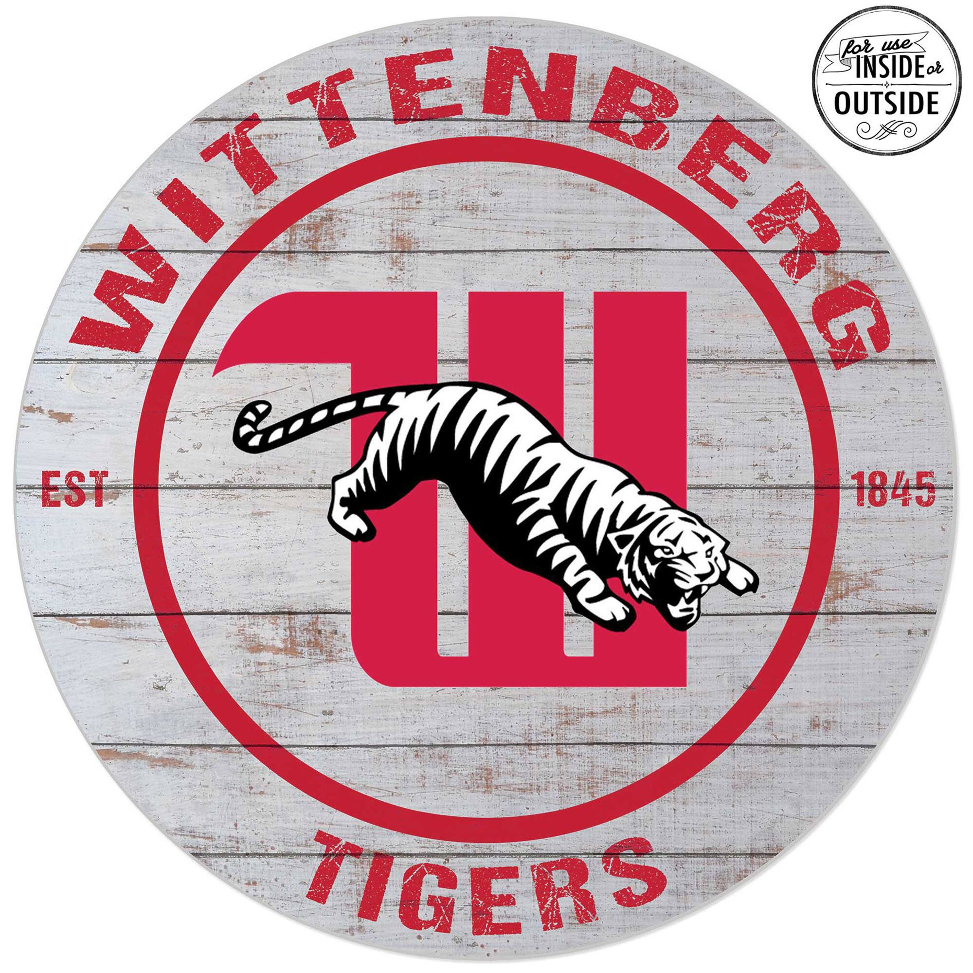 Jardine - Wittenberg University Tigers 20'' x 20'' Indoor/Outdoor Weathered Circle Sign - White ...