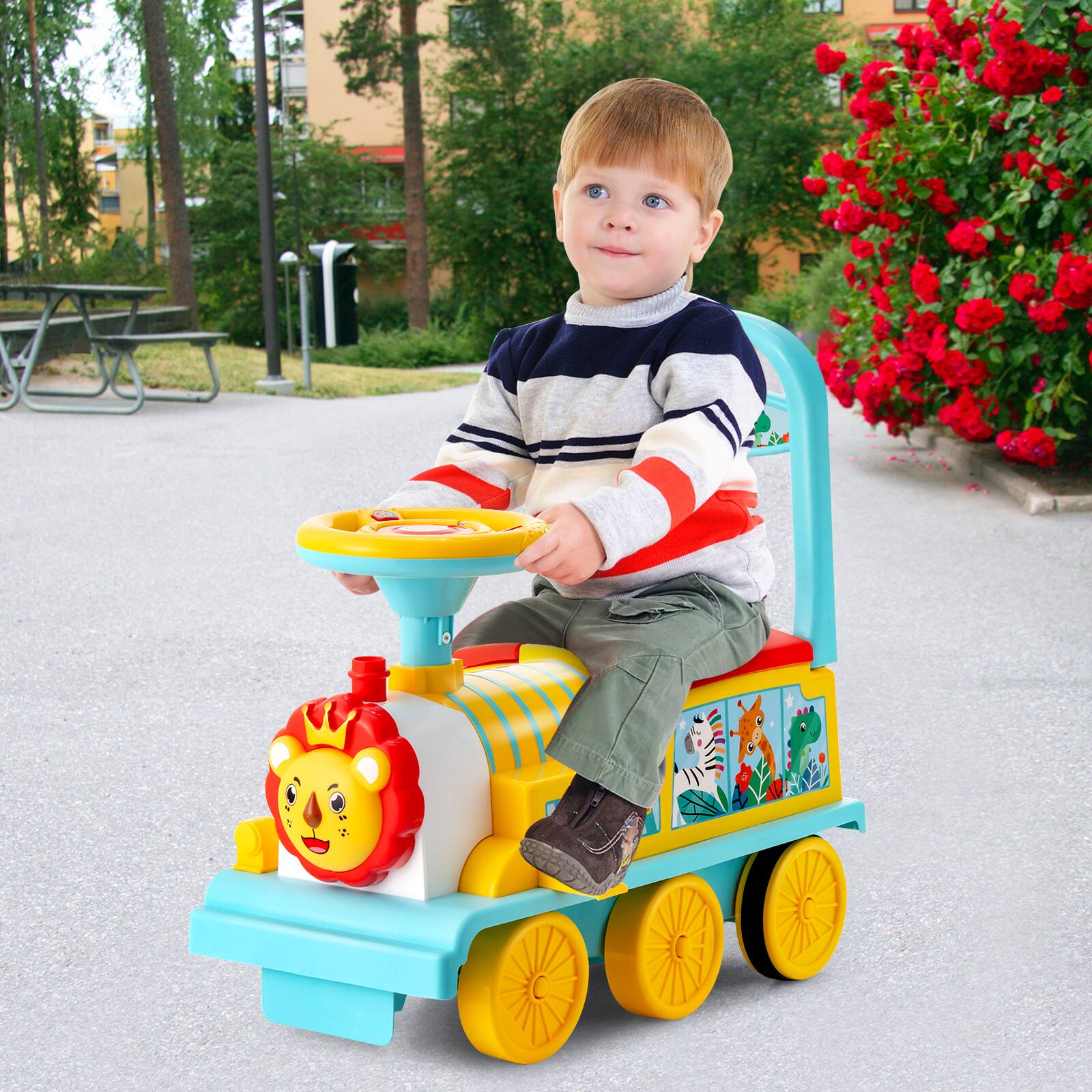 Costway 6V Electric Kids Ride On Train Motorized Train Toy w/ Track & 6 ...