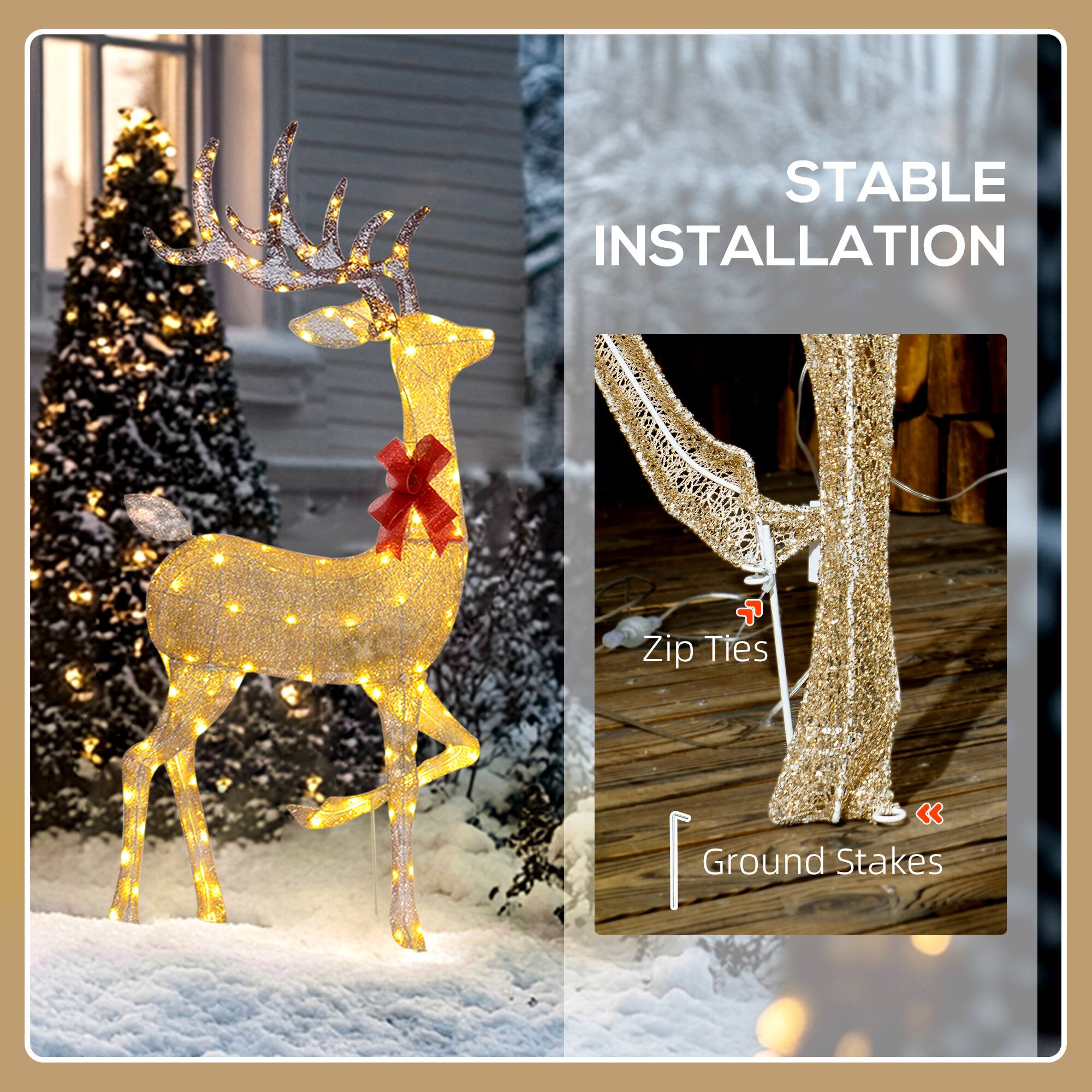Outsunny 4.5ft 3 Piece Light Up Christmas Deer Family, Lighted Reindeer ...