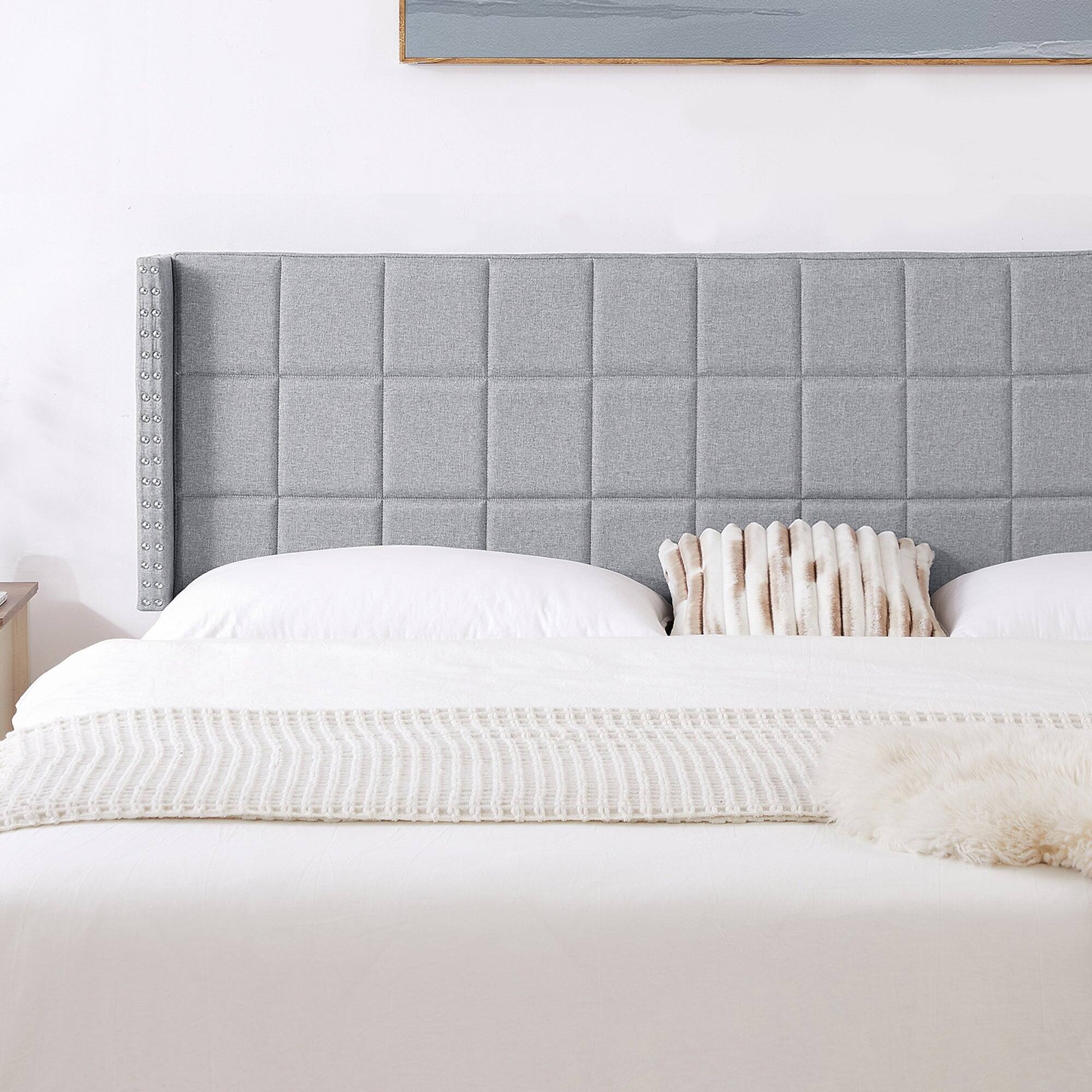 Vecelo Adjustable Linen Queen Headboard with Wingback, Tufted ...