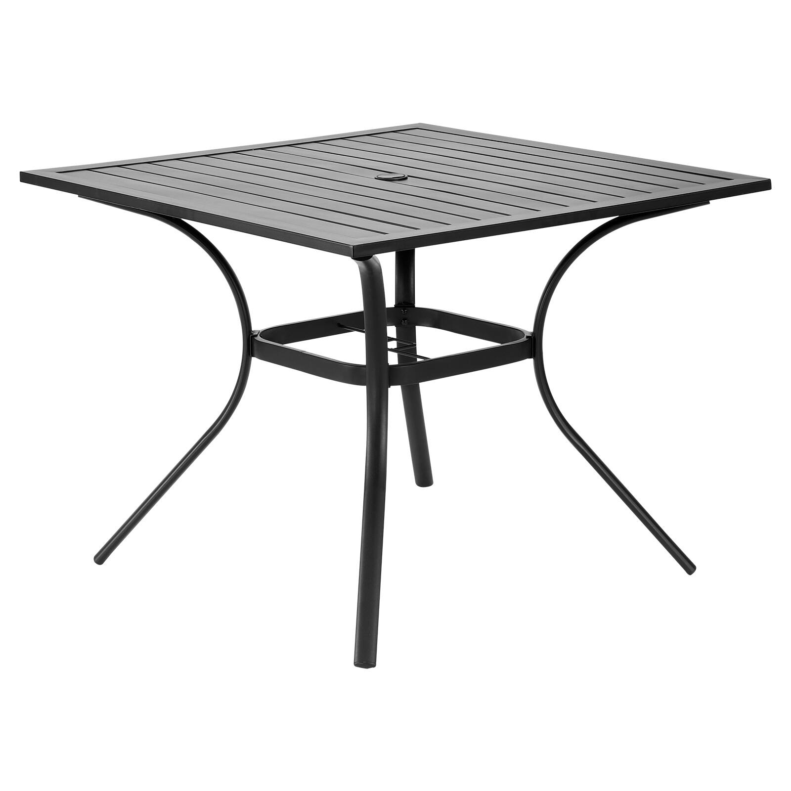 VEVOR Outdoor Patio Dining Table, 37 inch Square Metal Steel Slat Backyard Bistro Tables, with 1 ...