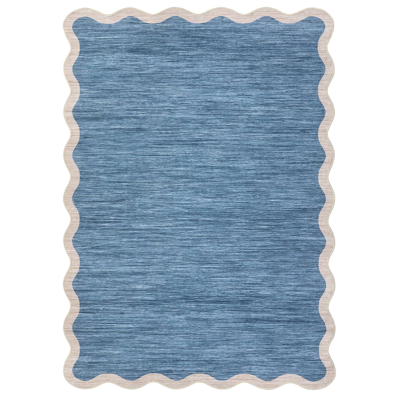 GARVEE Modern Soft Solid Tone Area Rug Scalloped Edges Machine Washable ...