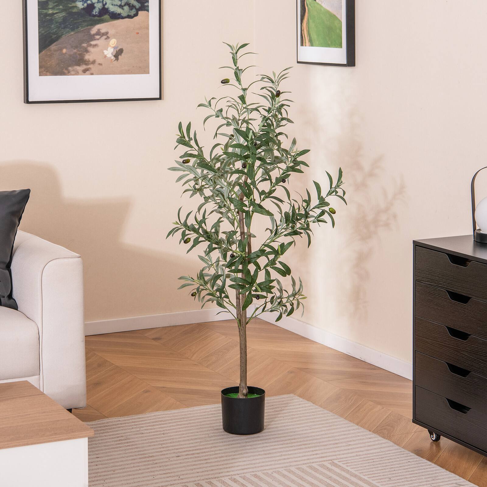Gymax 4.5 FT Tall Artificial Olive Tree Set of 2 Fake Potted Trees w ...