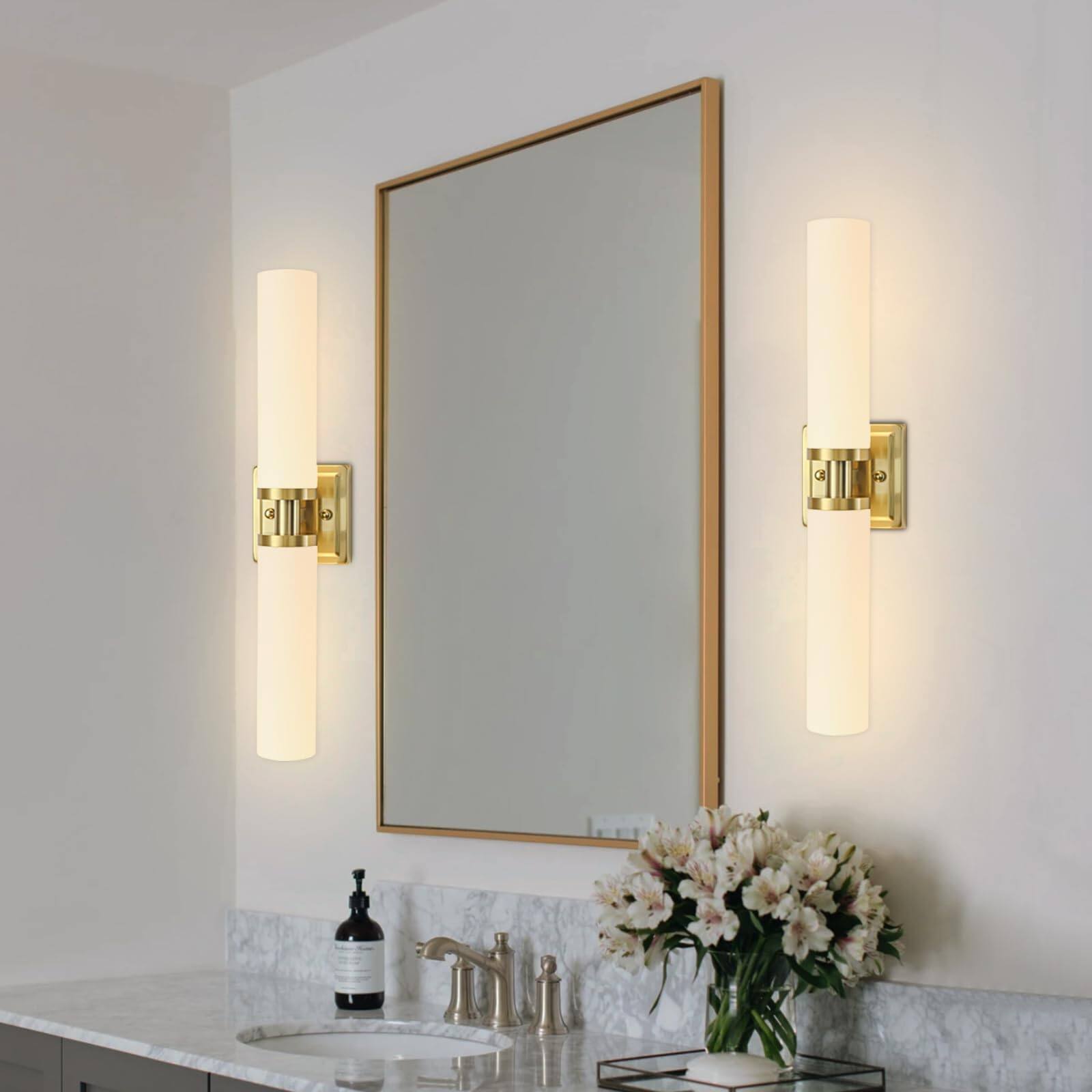 Earthley Blooms Wall Sconces Set Of Two Bathroom With Frosted Glass ...