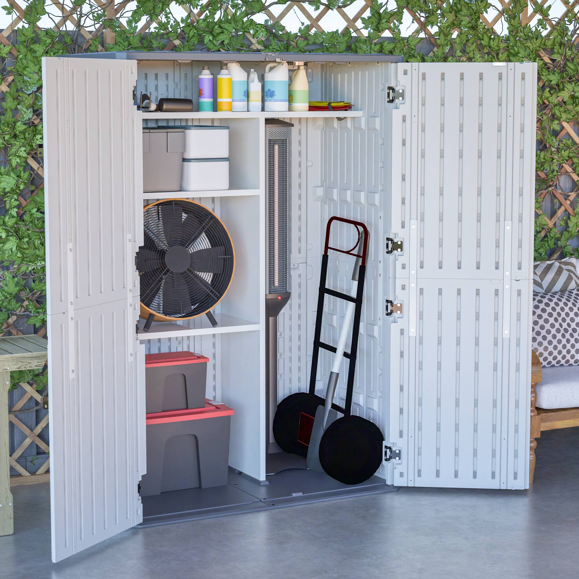 Mondawe Rust Proof Resin Garden Equipment Storage with Partitions White ...