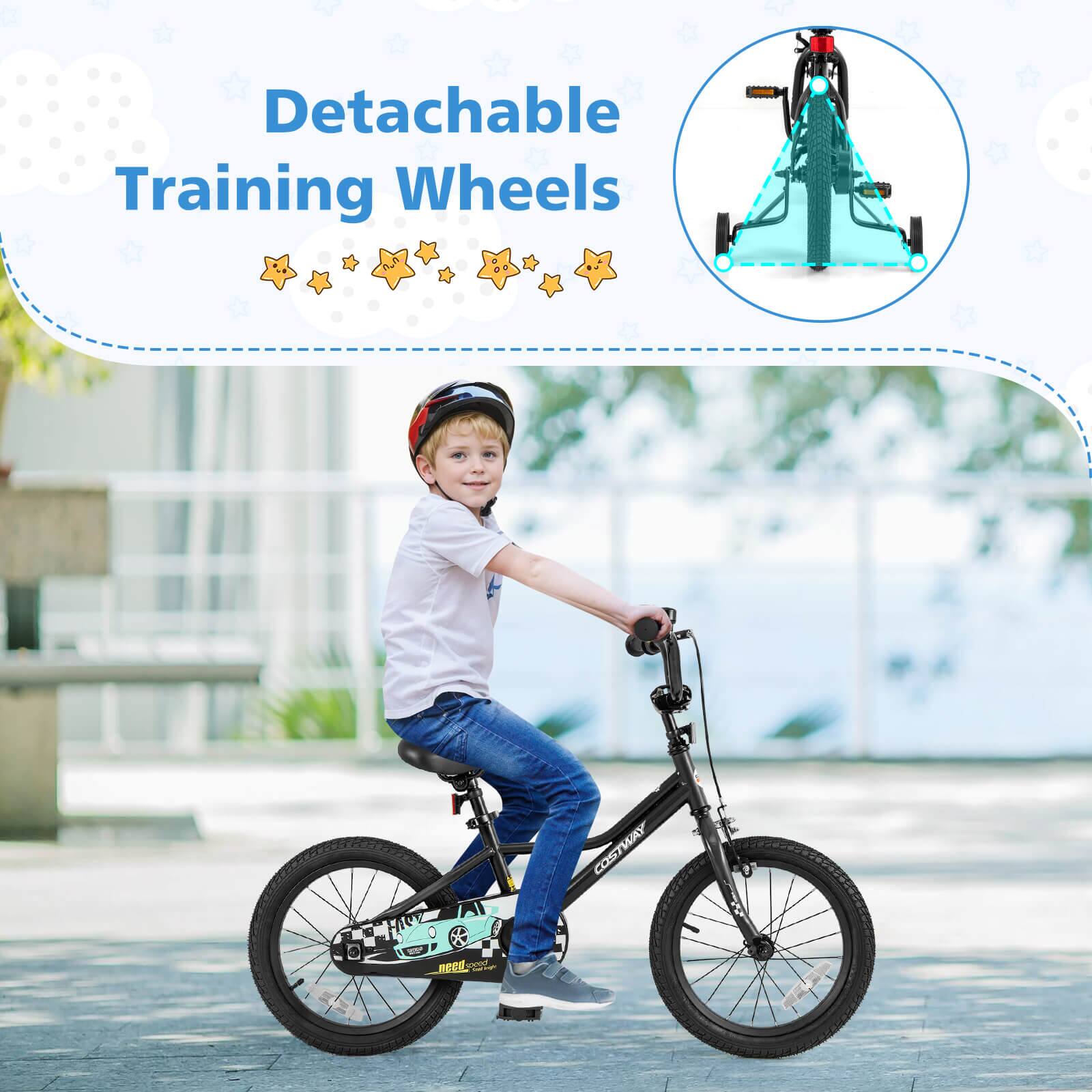 Costway 16" Kids Training Bike with Removable Training Wheels Pneumatic Tires Black HCST07206 ...