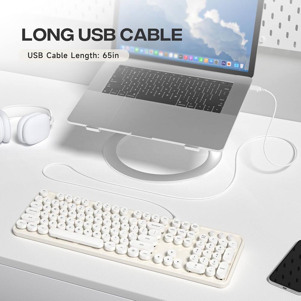 MOSZAR LLC Computer Keyboard Wired, Plug Play USB Retro Round ...