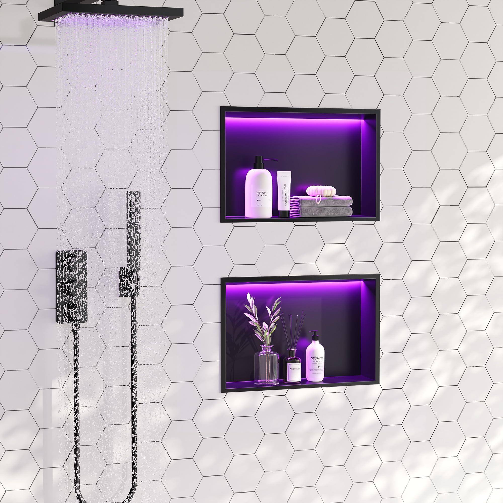 Earthley Blooms Rgb Led Light Shower Niche Matte 18x12 In Stainless ...