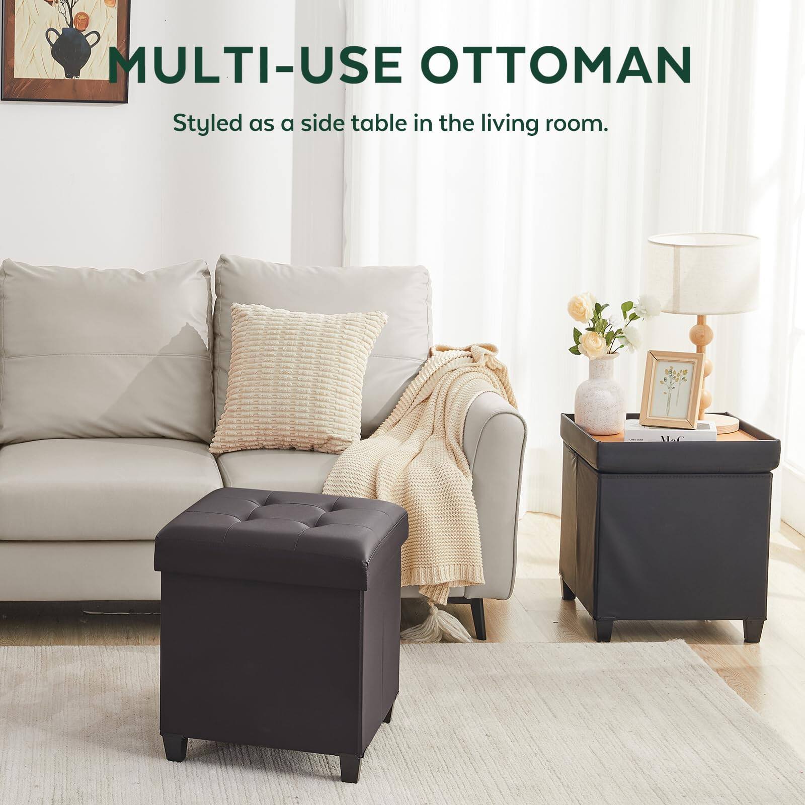 JETRANSPORT 17.7" Ottoman Storage Square Dorm Faux Leather Ottomans ...