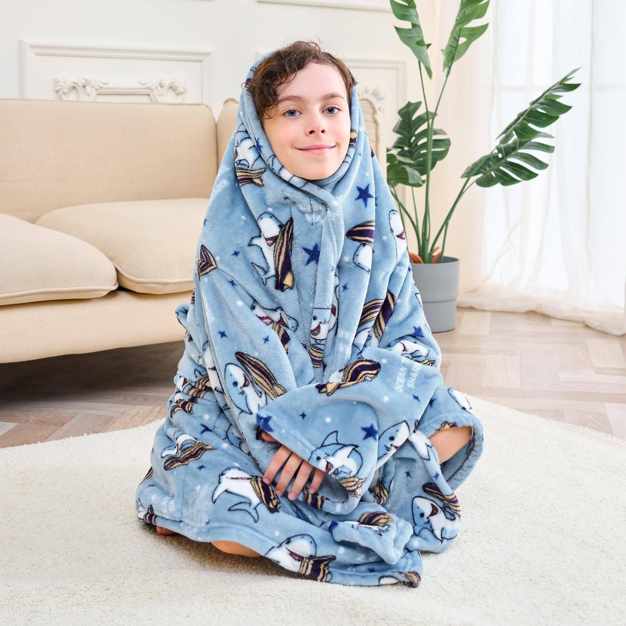 Pacoar Cade Snuggies Wearable Fleece Blanket With Sleeves & Foot Pocket For Lightweight Soft ...
