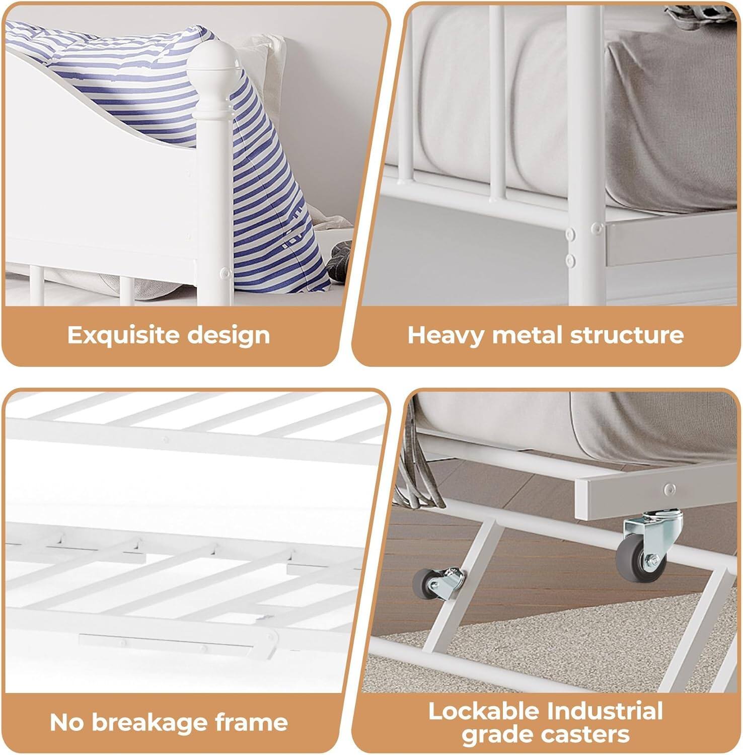 GARVEE Metal Twin Bed Frame with Pop Up Foldable Trundle, Sofa Bed with ...