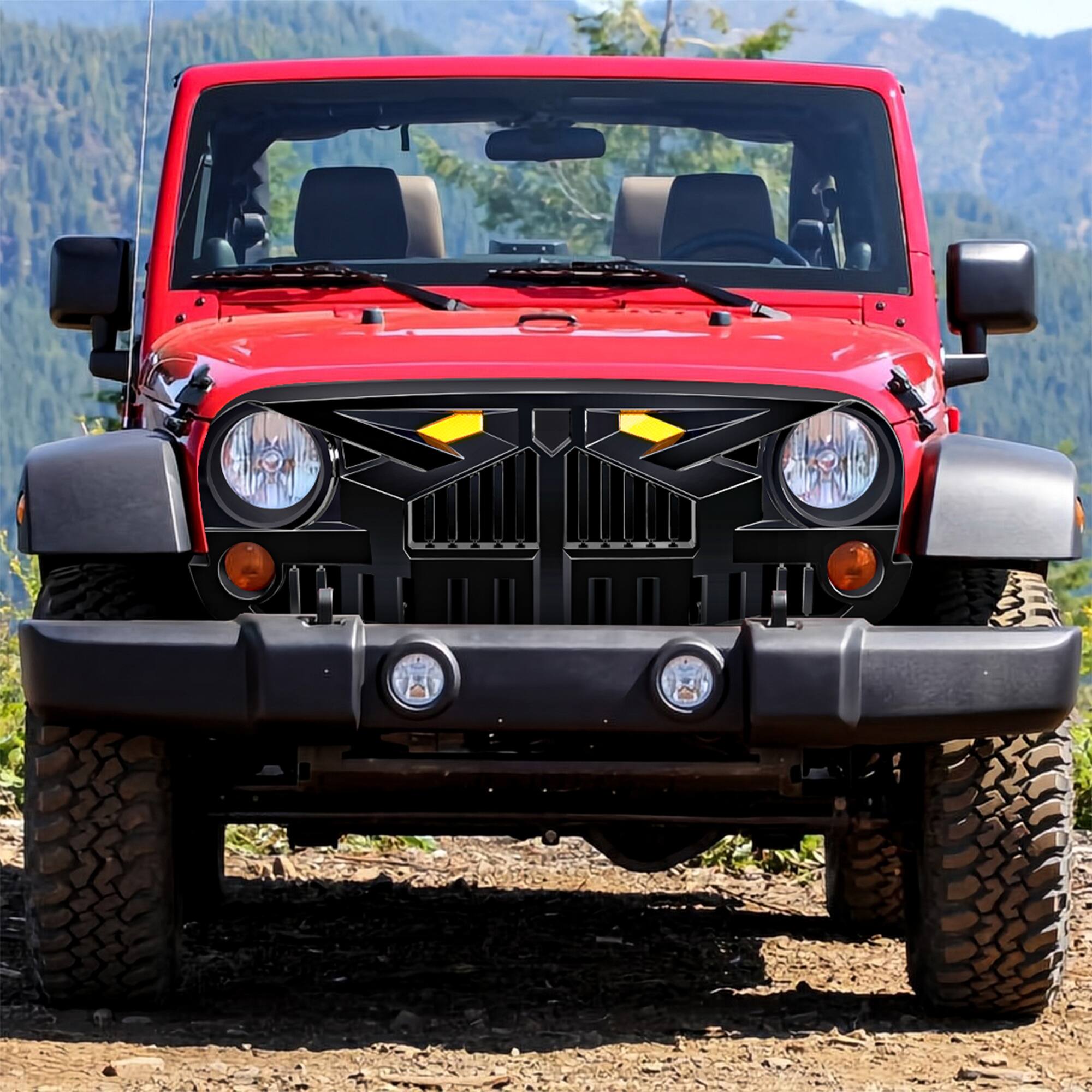 AMERICAN MODIFIED Empire Grille 07 18 Jeep Wrangler JK w/Amber LED Glossy Black AMJPAA00140 ...