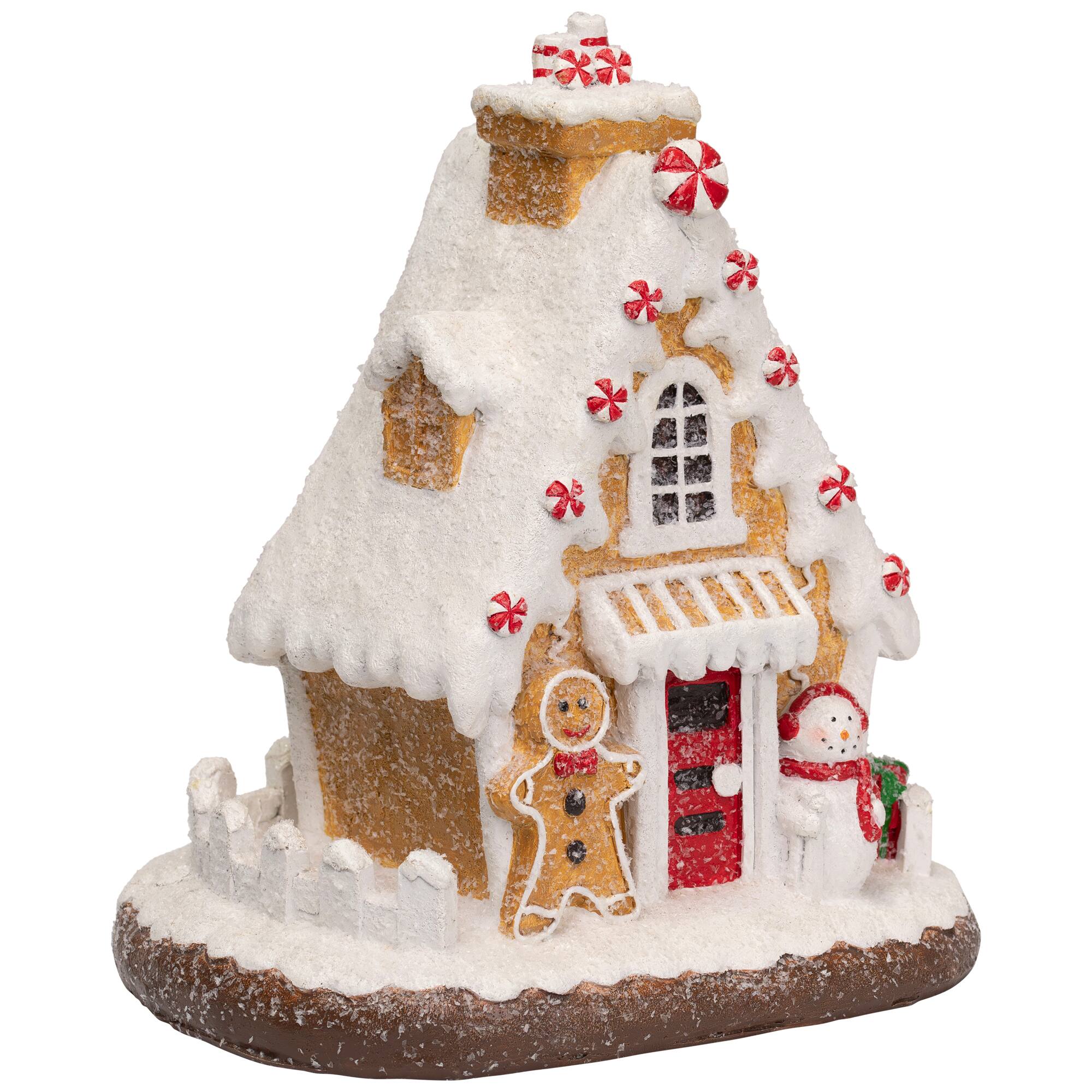 Northlight Snowy Gingerbread Peppermint House with Snowman Christmas ...