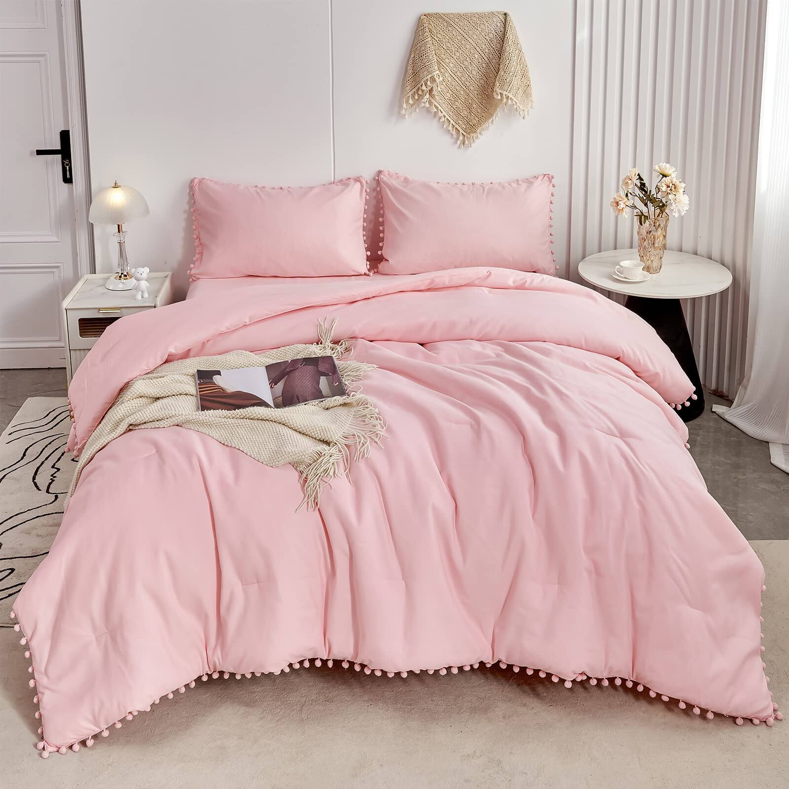 NICHOLAS KLEIN 5 Pom Comforter Boho Fringe Bedding Set With Sheet Ultra ...