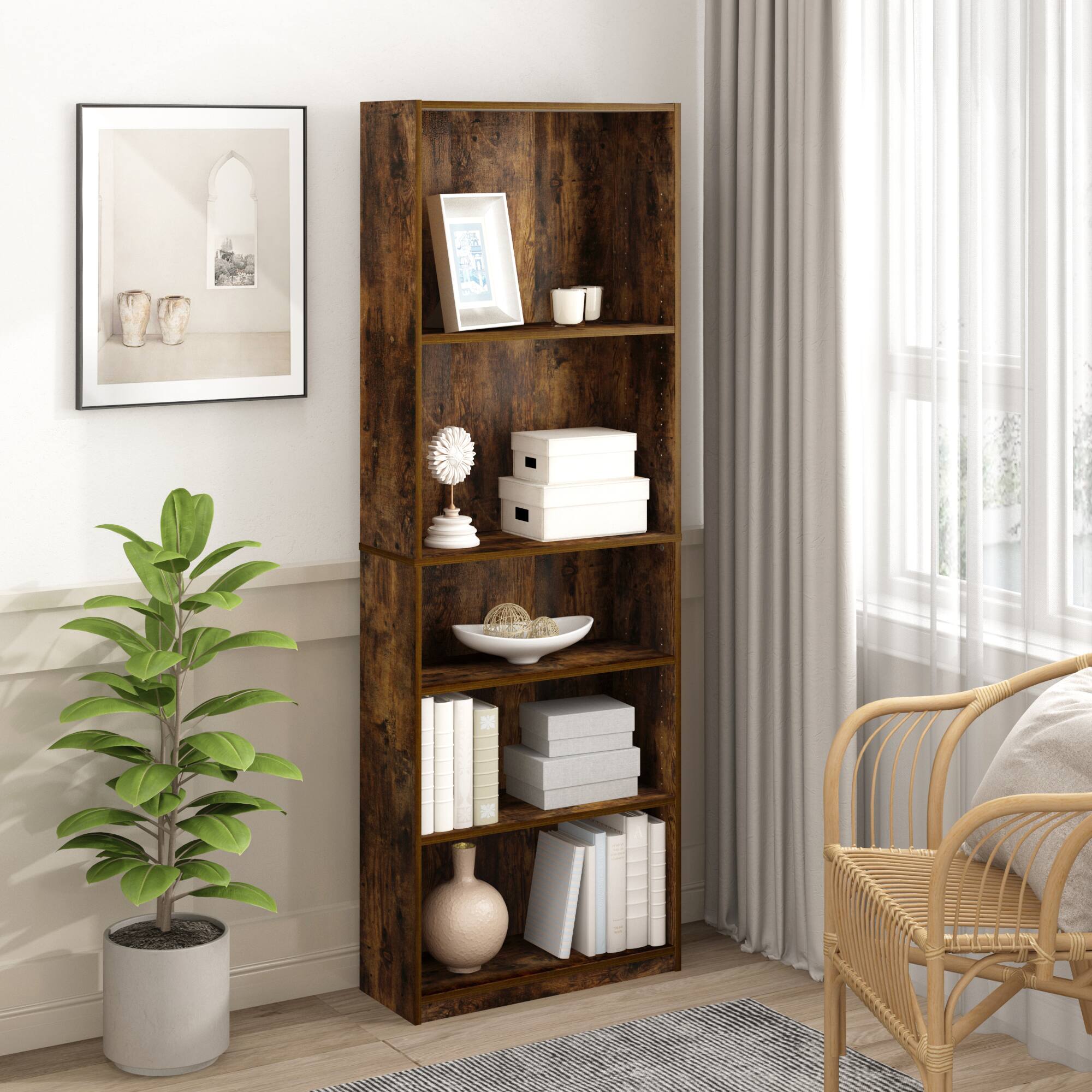 Furinno JAYA Book Shelf Set of 2, 5 Tier Bookshelf, Bookcase, with ...