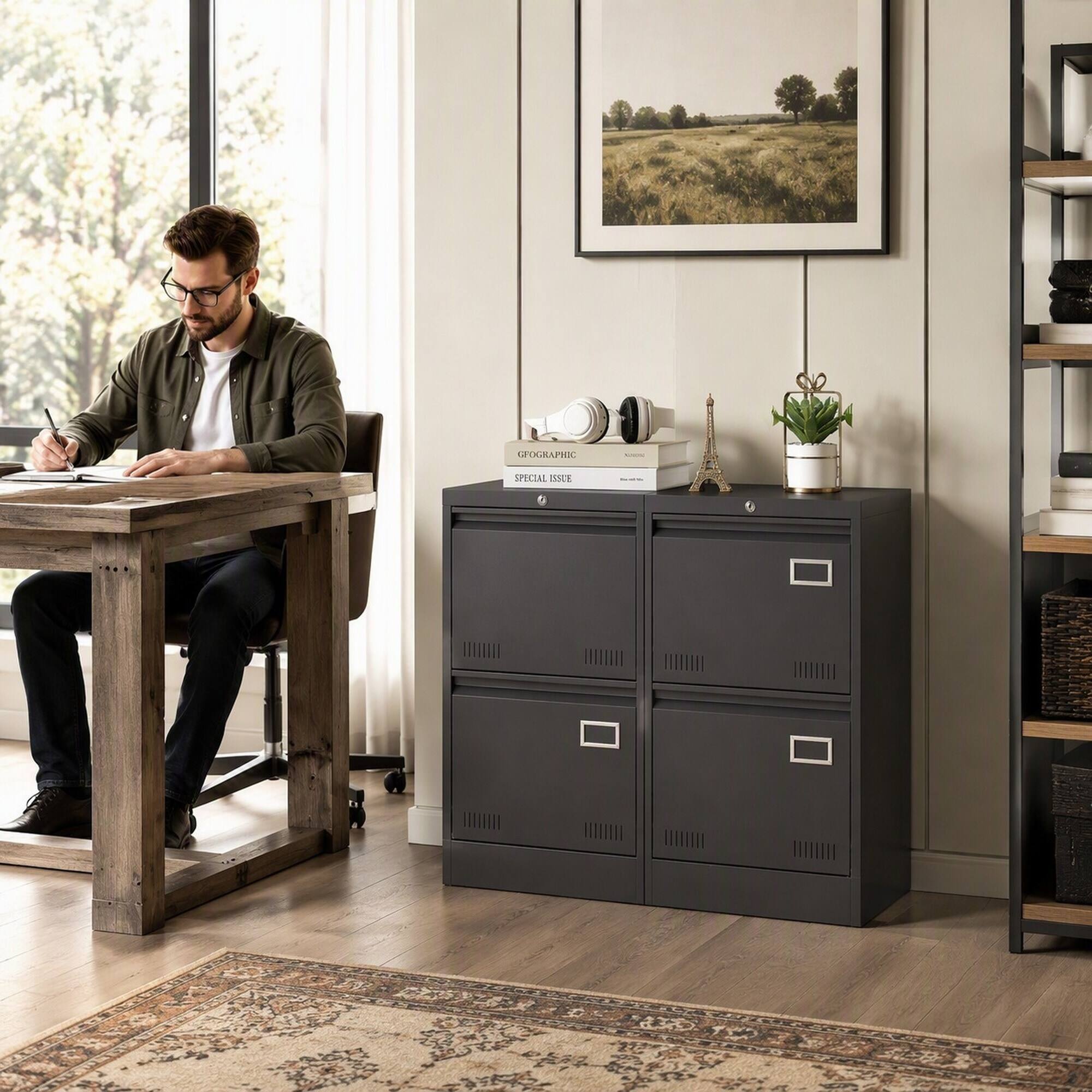 RYHNUYNE Wide 2 Drawer Lateral File Cabinet with Lock Metal Vertical ...
