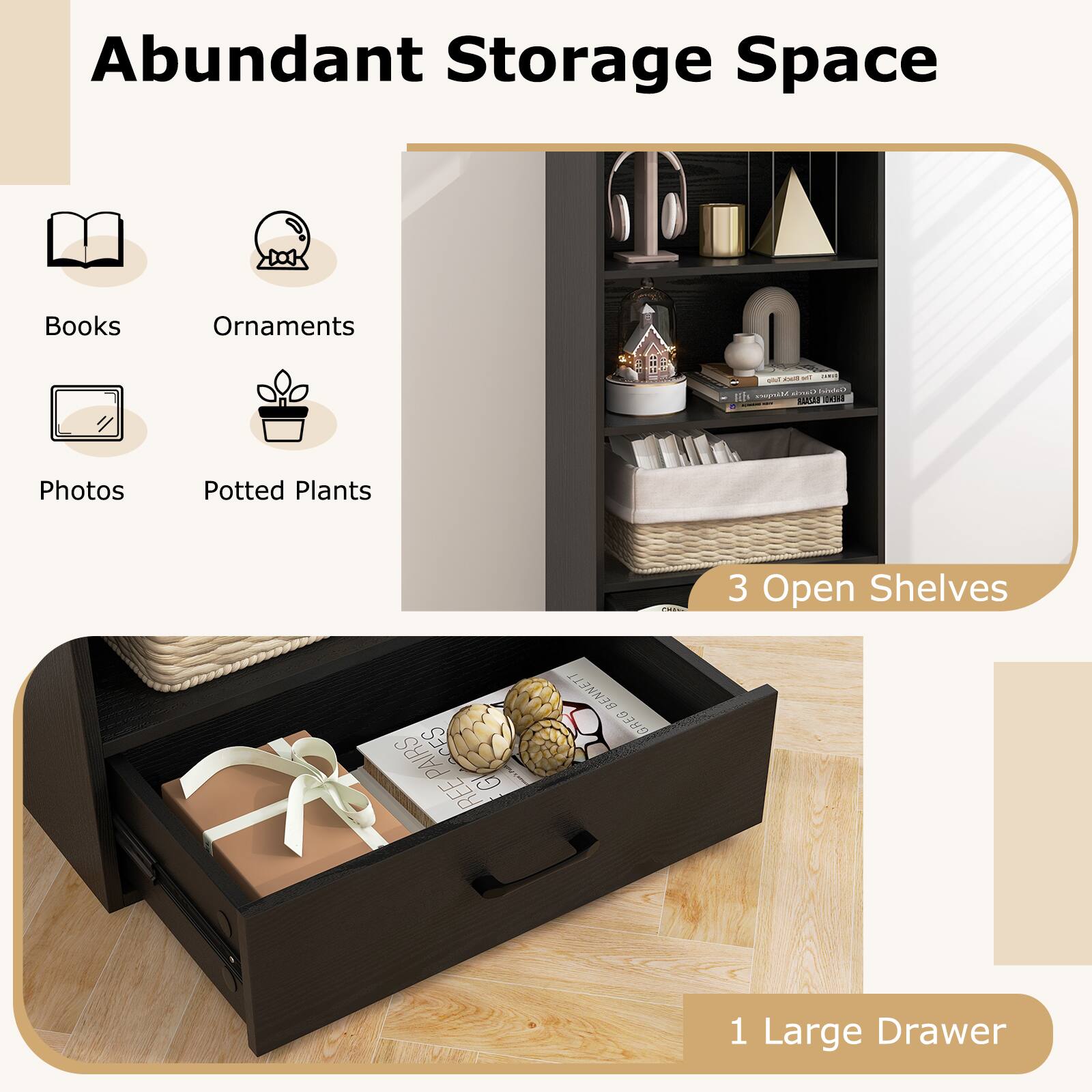 Ecooso 4 Tier Storage Bookcase with Open Shelves, Drawer, and Anti ...