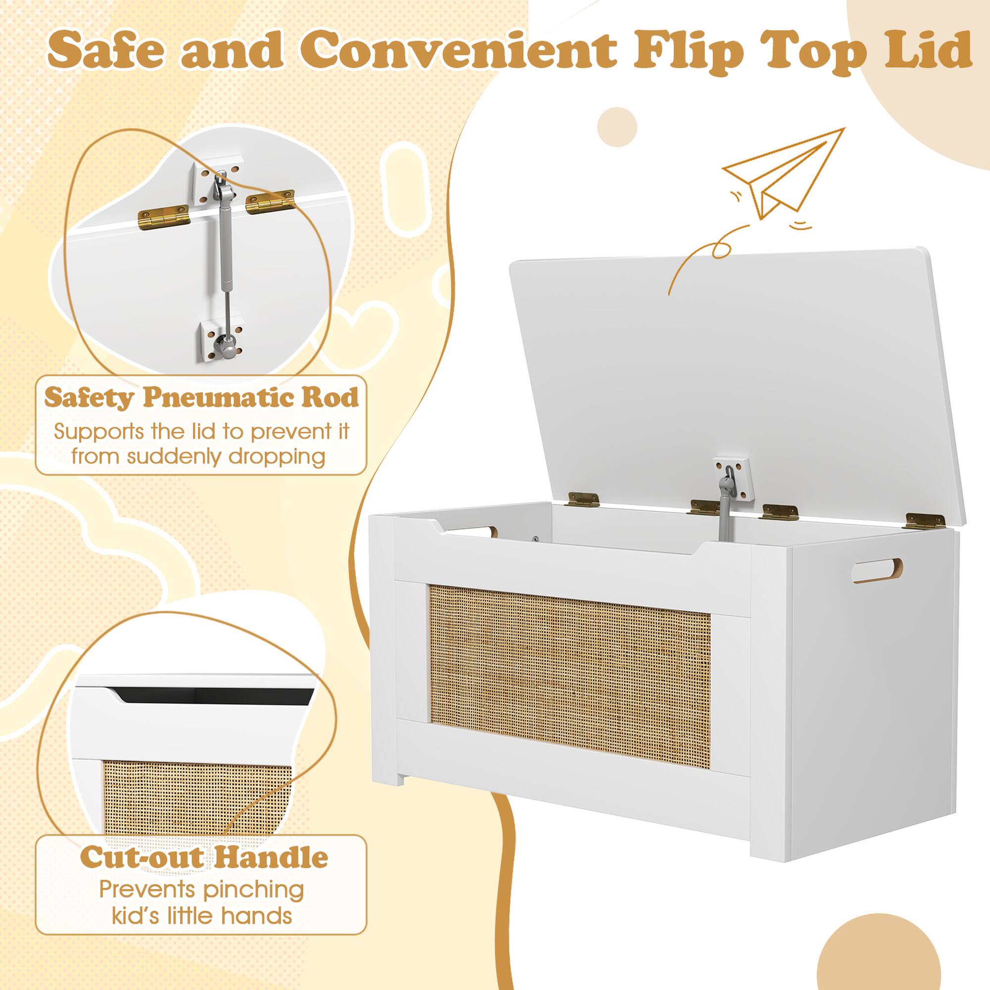 Costway 31.5" Toy Chest for Kids Rattan Toy Storage Box with Flip Top ...