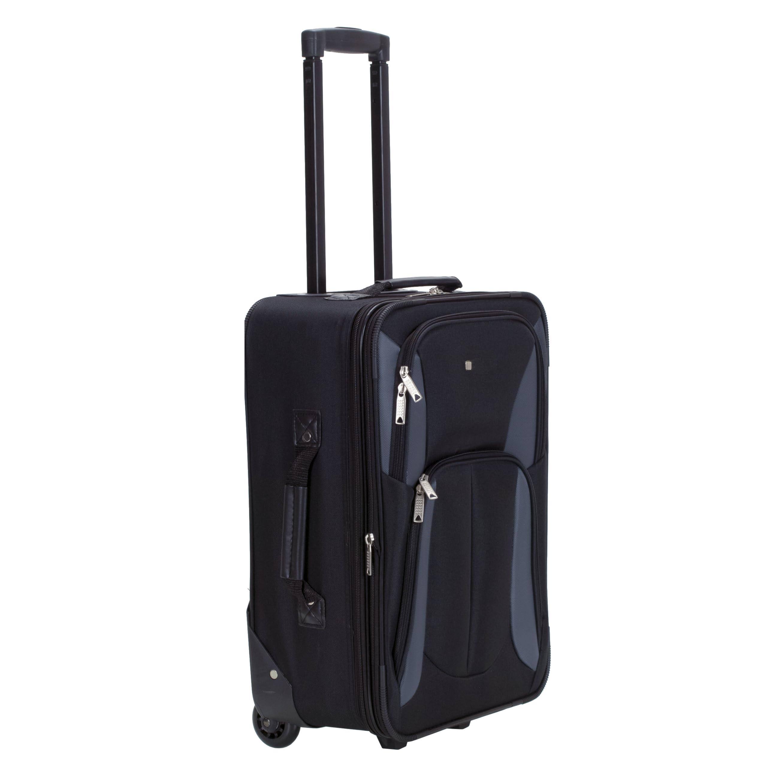 Dapper Styles Fashion Softside Upright Luggage Set Black gray 2 piece ...