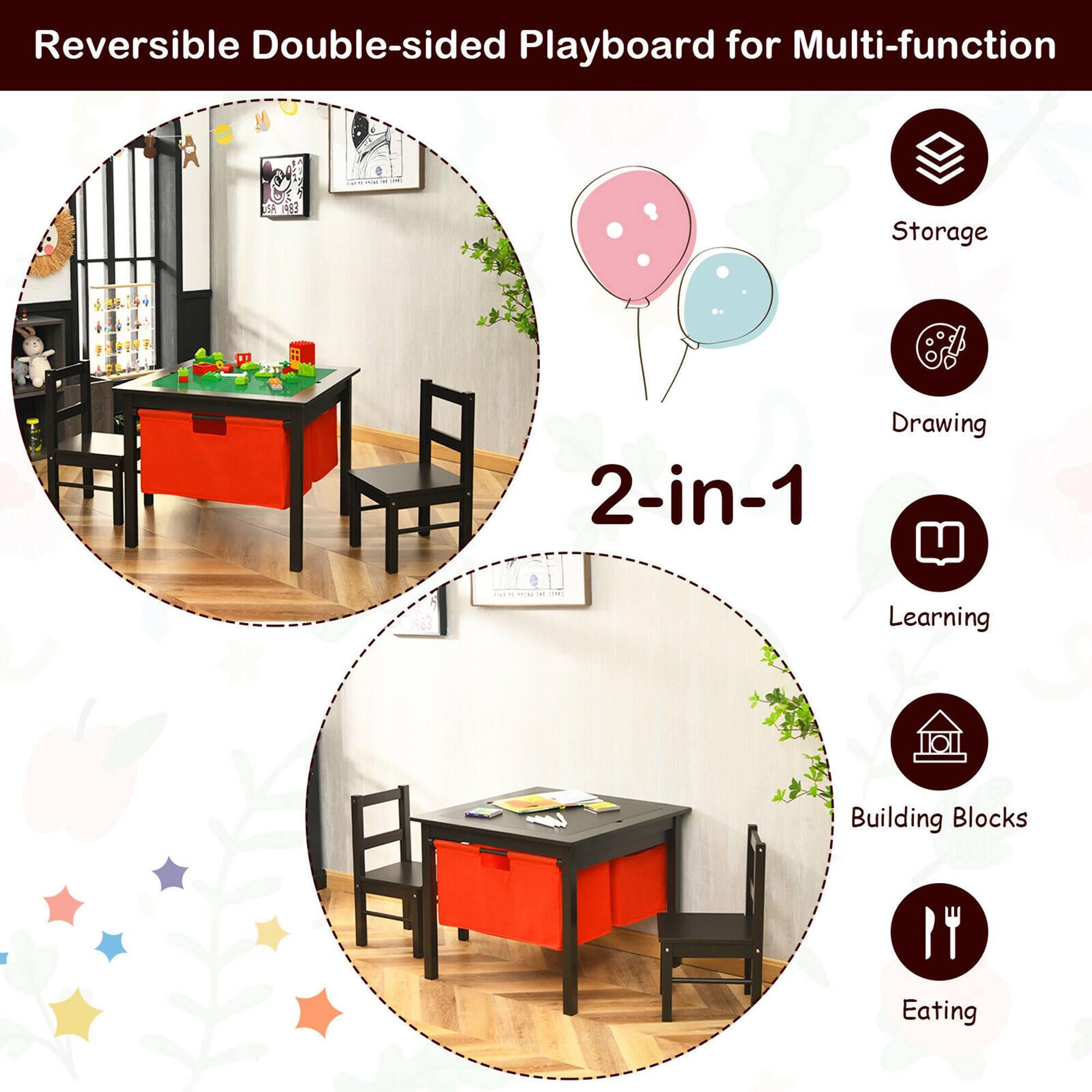 Gymax 2 in 1 Kids Activity Table & 2 Chairs Set w/Storage Building ...