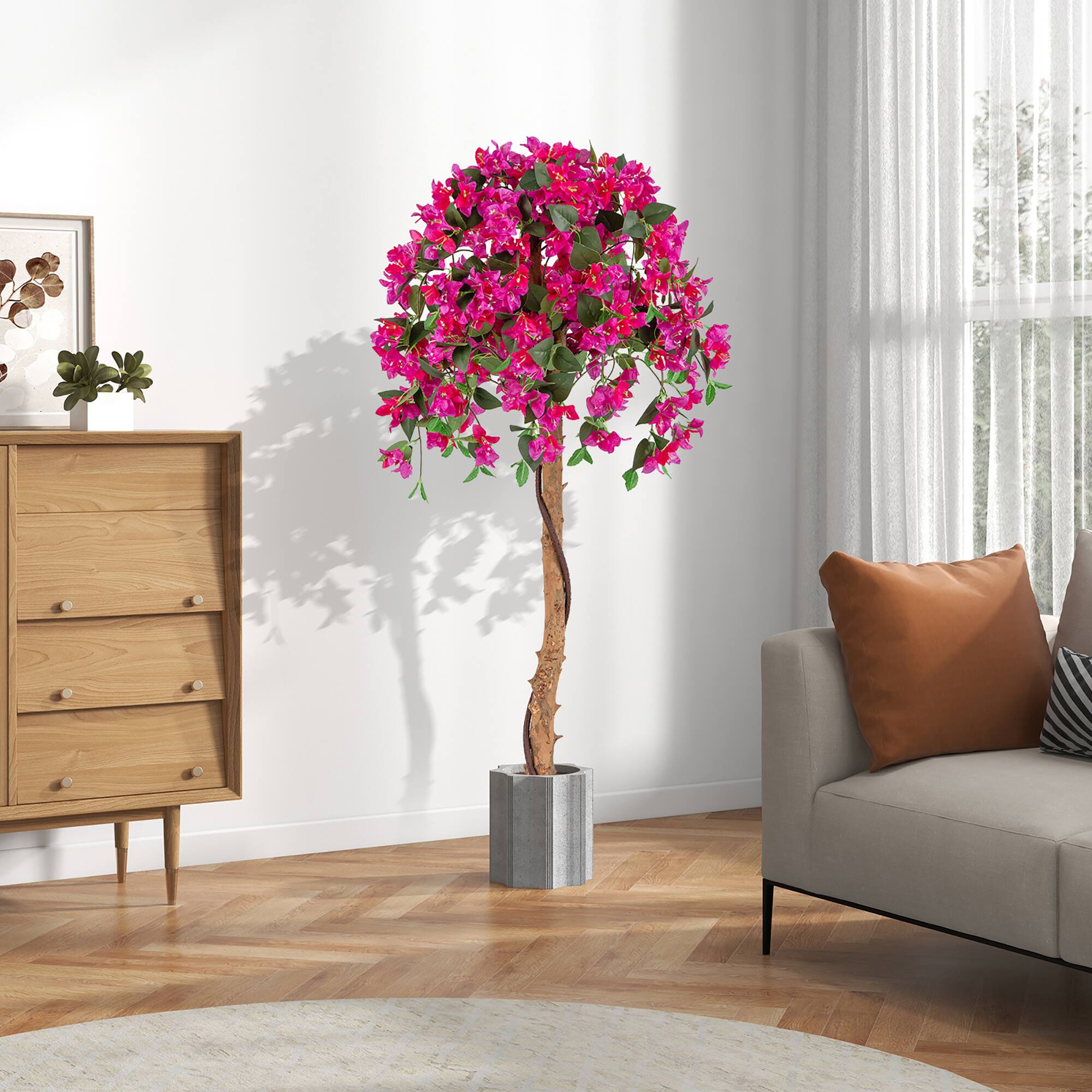 Gymax 4.5FT Artificial Tree Azalea Artificial Tree w/ Plastic Pot for ...