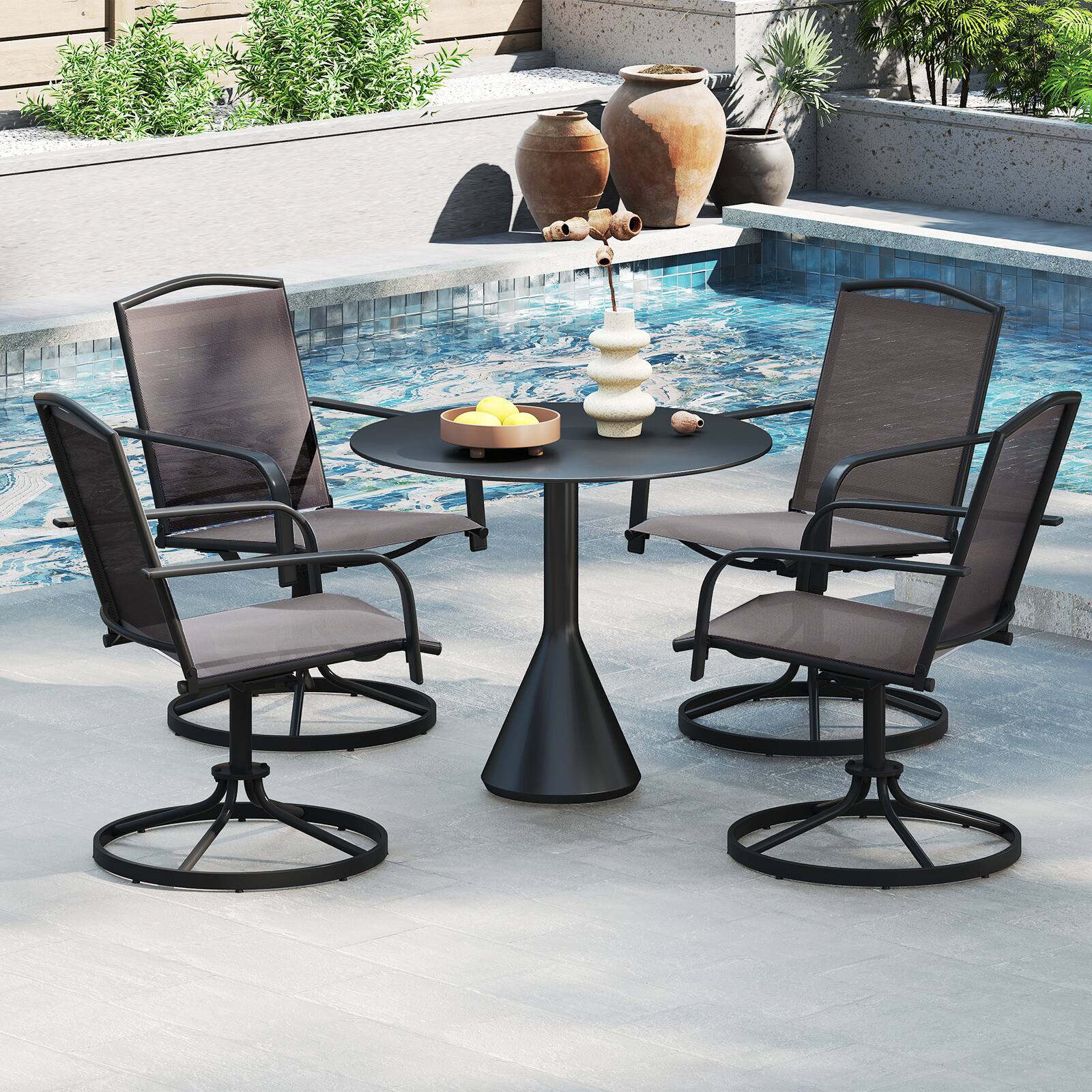 Gymax Patio Swivel Chairs Set of 4 w/ High Back & Round Metal Base for ...