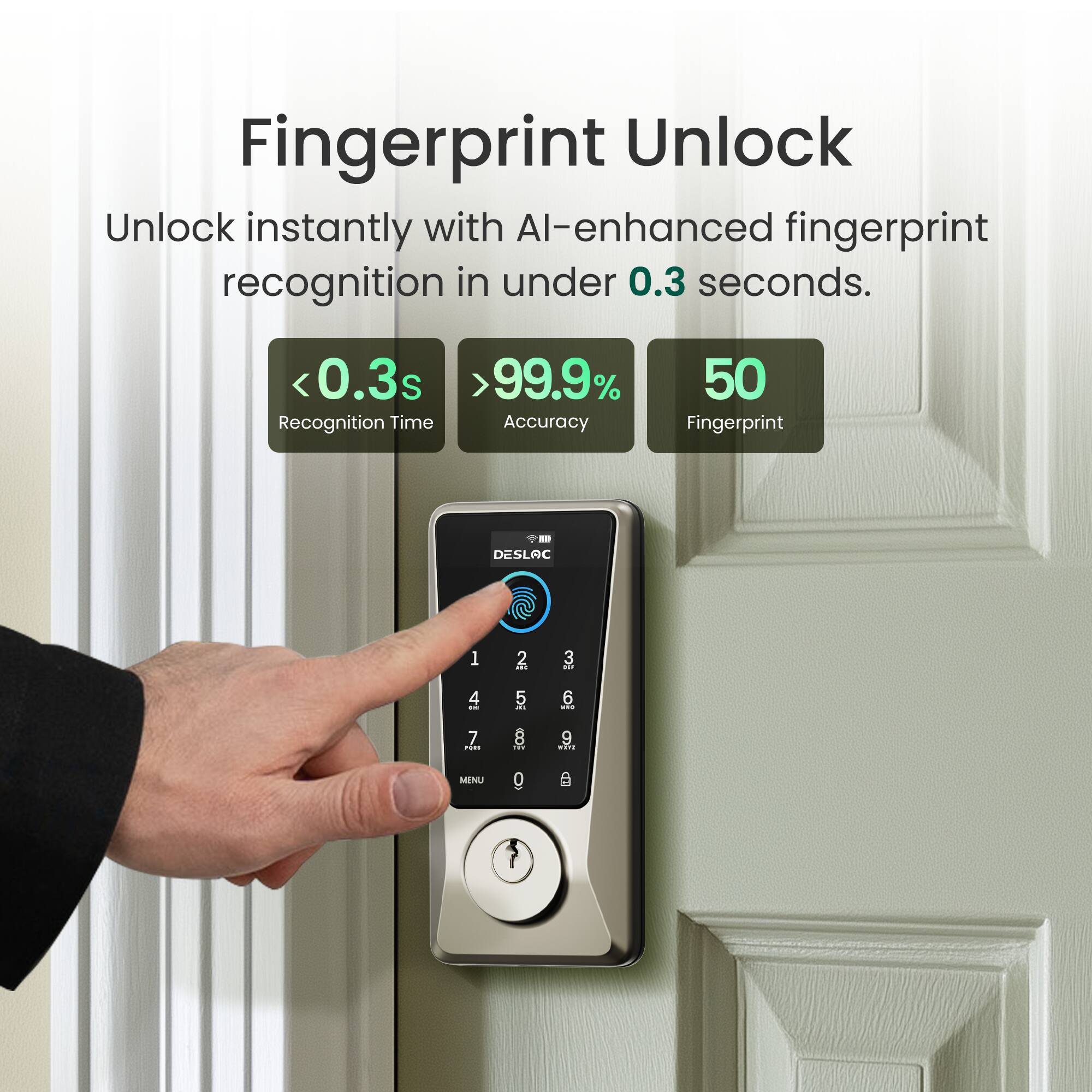 DESLOC D210 WiFi Fingerprint Smart Front Door Lock Touchscreen Keypad ...