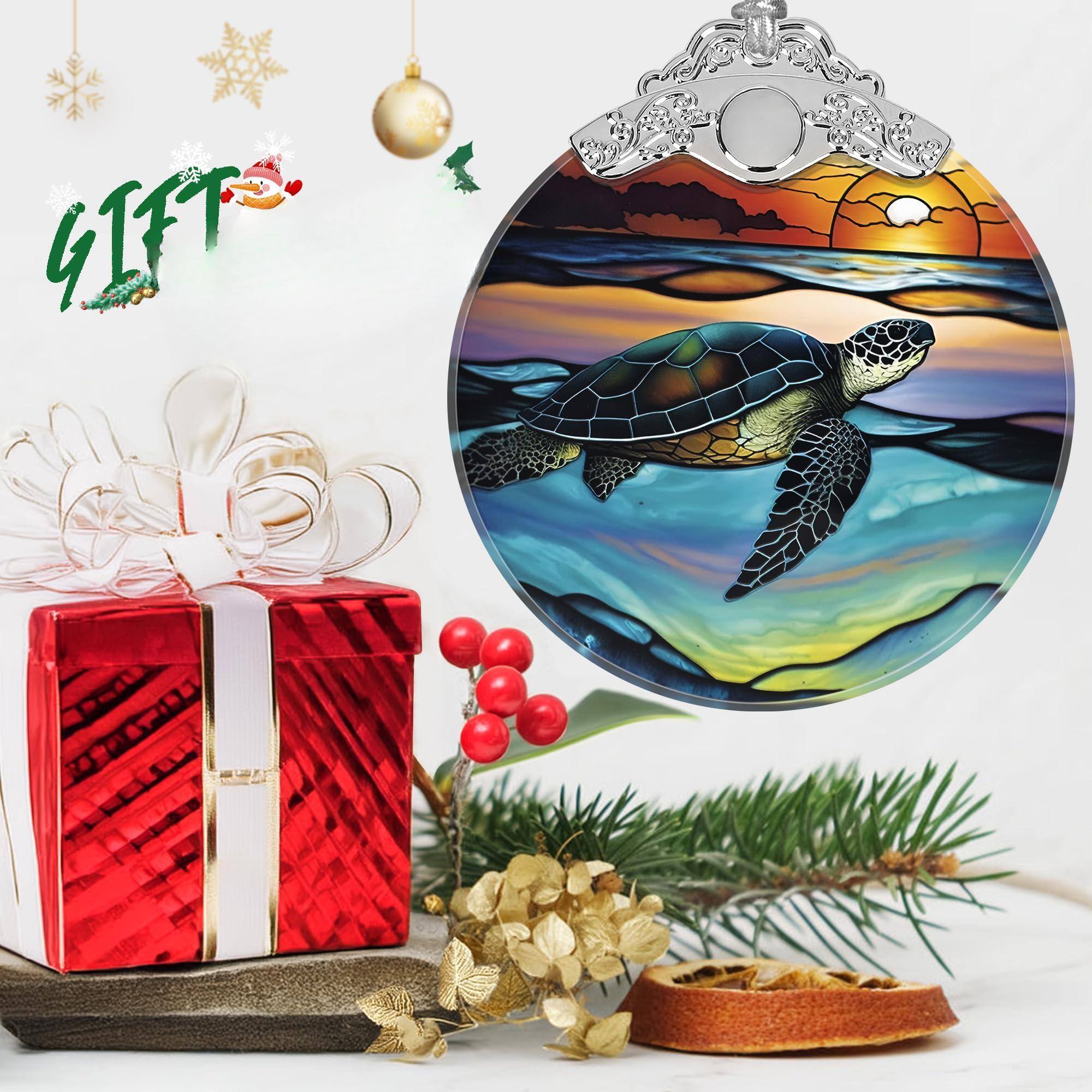 Paradigms Interiors Christmas Stained Glass Sea Turtle Ornament Holiday ...