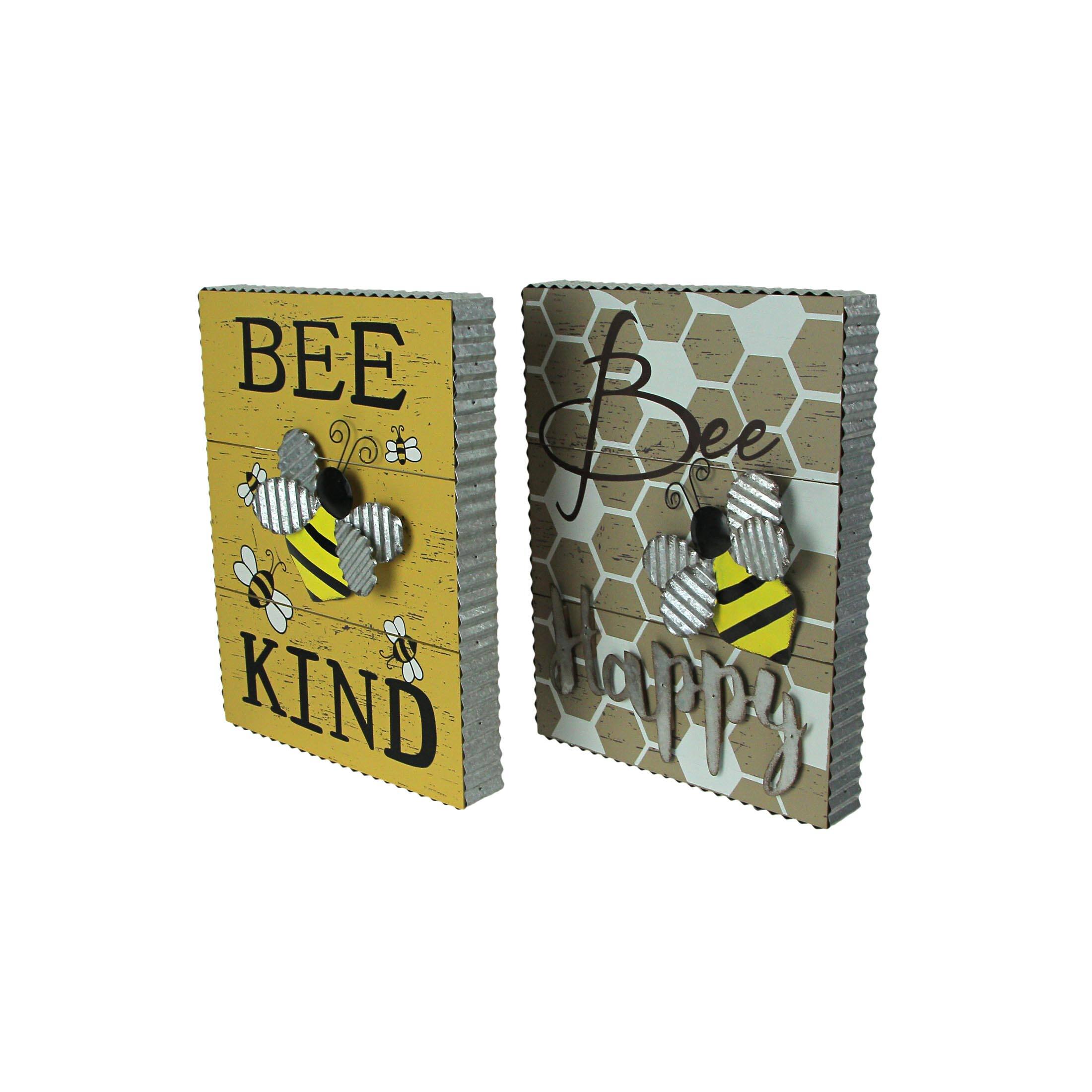 Mayrich Company Set of 2 Bee Happy Bee Kind Honeybee Wall Hanging Signs ...