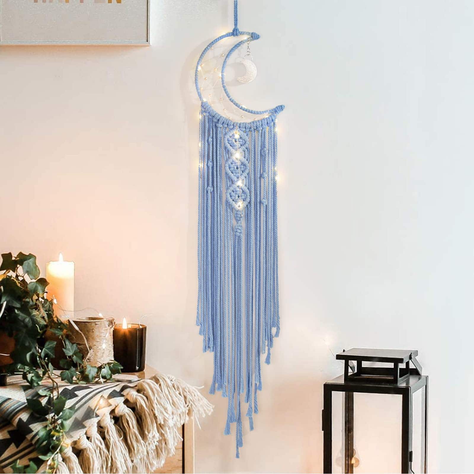 Live At Space - Macrame Moon Dream Catcher For Girl Blue Boho Crescent ...