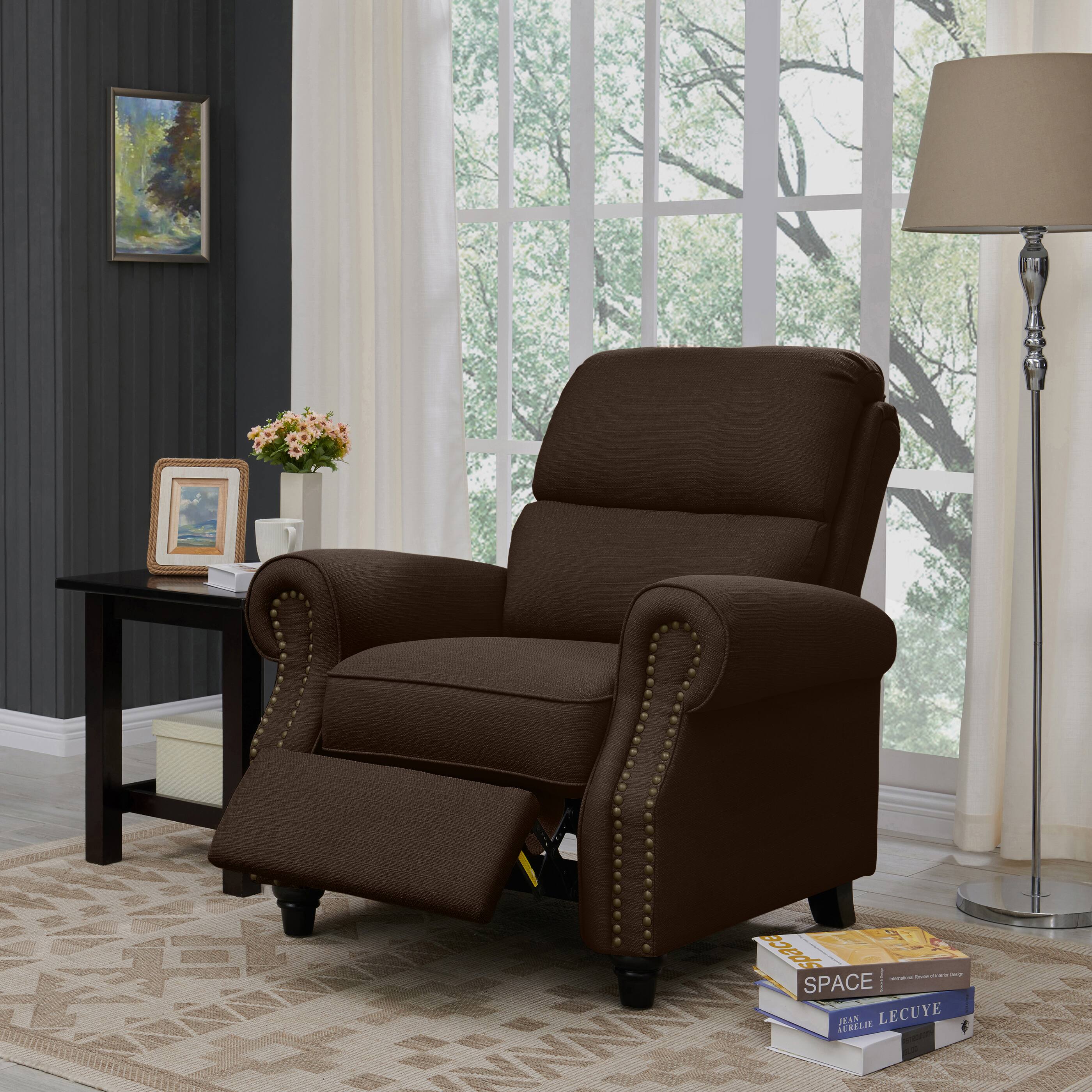 Best Buy: ProLounger Chevon Linen Bustle-Back Pushback Recliner Chair with Nailheads Brown RCL12 ...