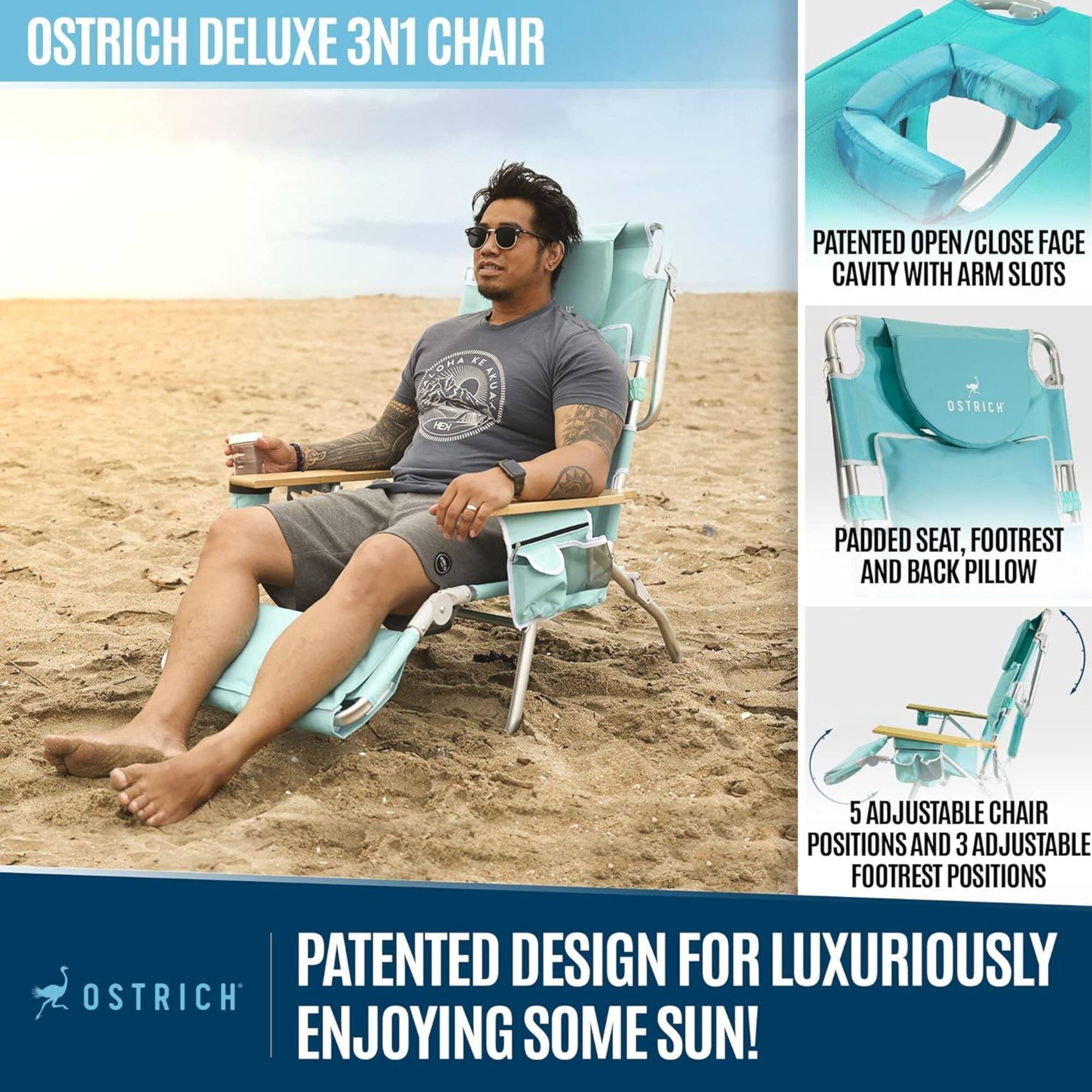 Ostrich Deluxe 3N1 Lightweight Outdoor Lawn Beach Lounge Chair w ...