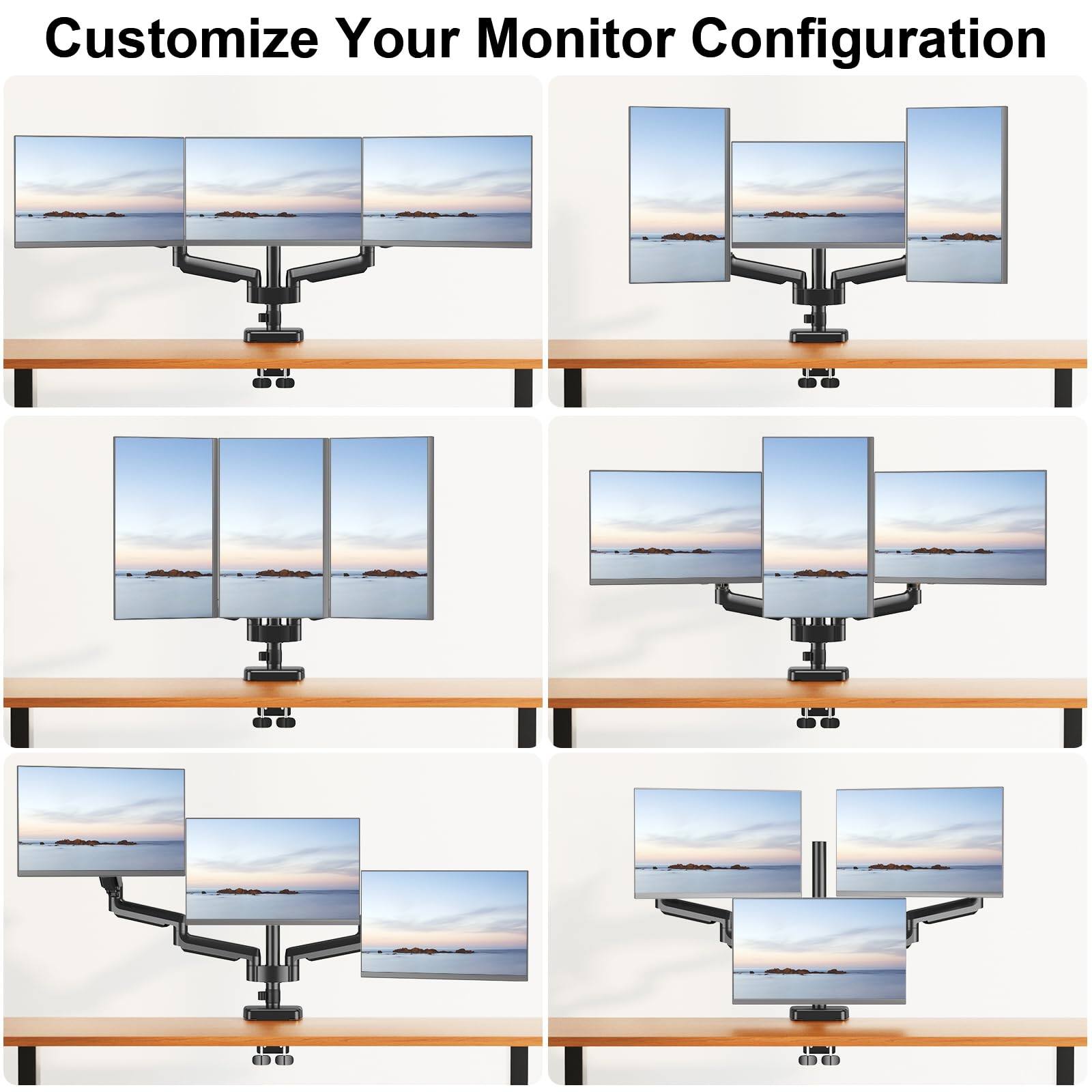 Hirose Alice Triple Monitor For 13 27 Inch Screens 3 Desk Gas Spring ...