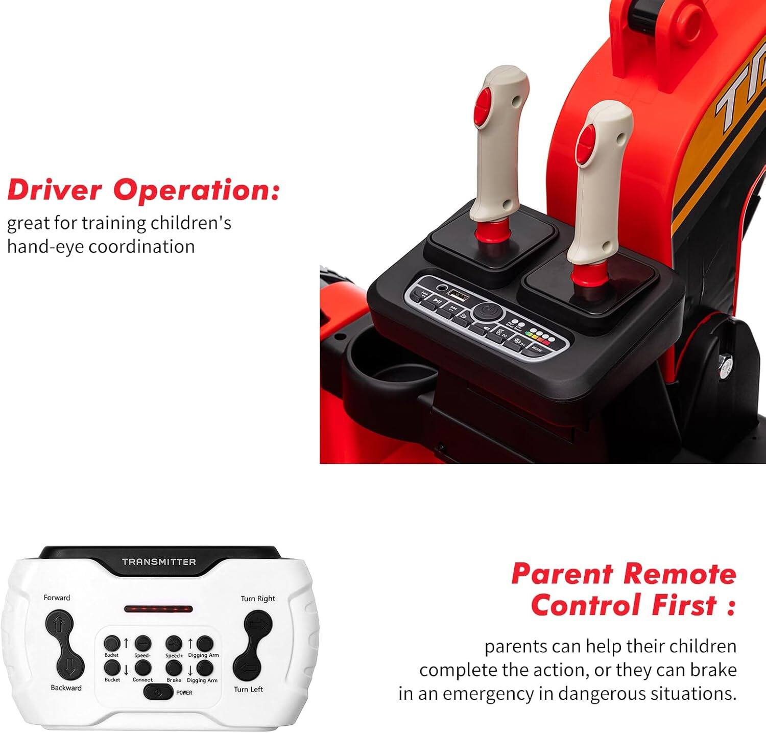 Jojoka 12V Kids Electric Excavator Ride On Truck, Digger with 4×75W ...