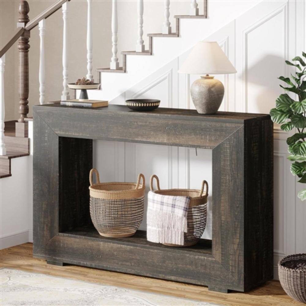 Hivvago Modern Farmhouse 47 inch Long Sofa Table in Wood Finish Black ...